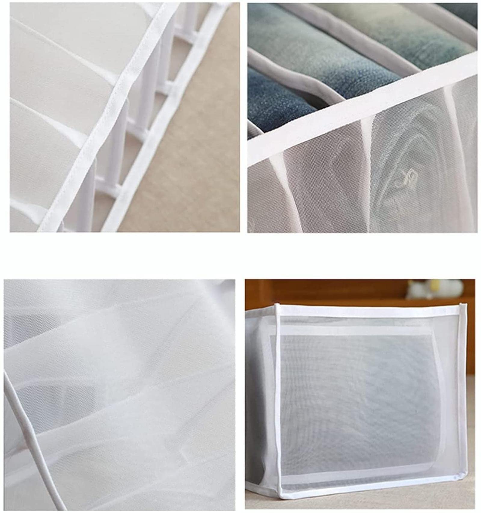 Wardrobe Clothes Organizer,7 Grids Jeans Compartment Storage Box,Foldable Closet Organizers and Storage Baskets for Bedroom 2 Sizes (White)