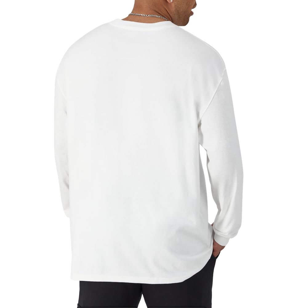 CHAMPION, Classic Long Sleeve, Comfortable, Soft T-Shirt for Men (Reg. or Big & Tall), White, XX-Large