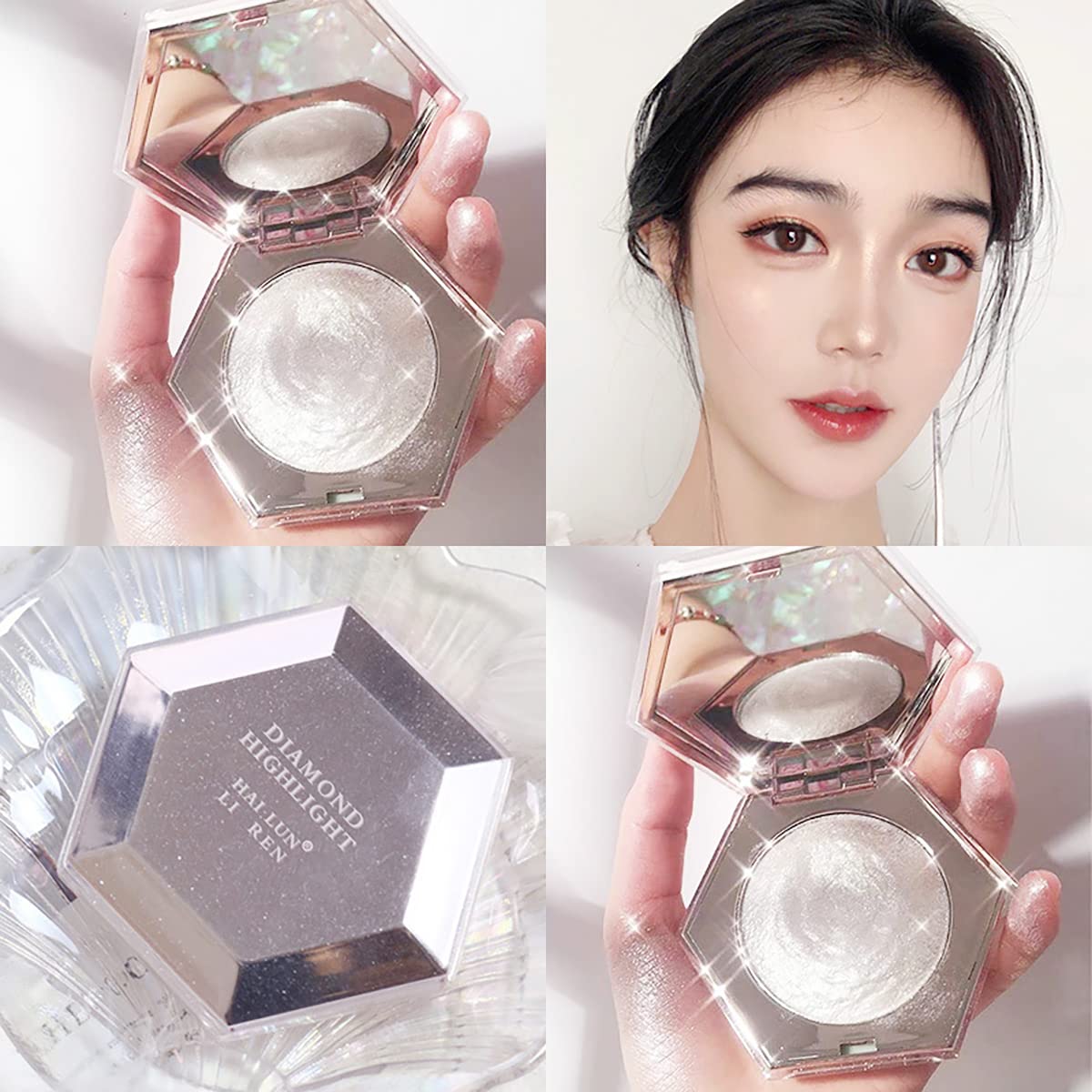 Fenty highlighter Makeup Palette Glitter for Face Body Cheek, Diamond Shimmer Highlighter, Smooth Glitter Sparkles with Highlight Brush, Nose Eye Contour Palettes Glow Illuminator makeup highlighter