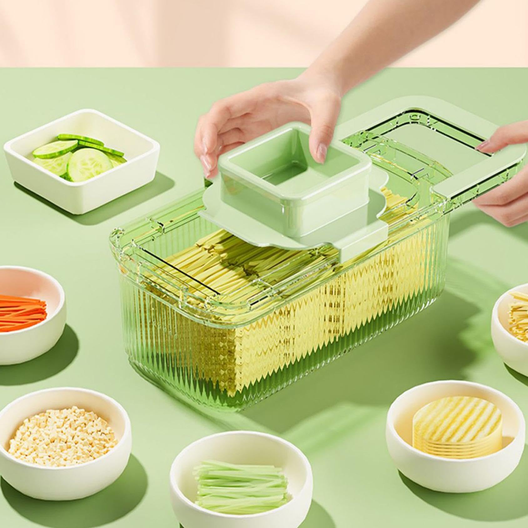 Generic Versatile Multifunctional Grater with Six Cutting Tools, Round Vegetable Chopper. Comes with a Container, Useful Food Chopper, Efficient Vegetable Chopper with Container (A), 11.8×4.72×4.33In
