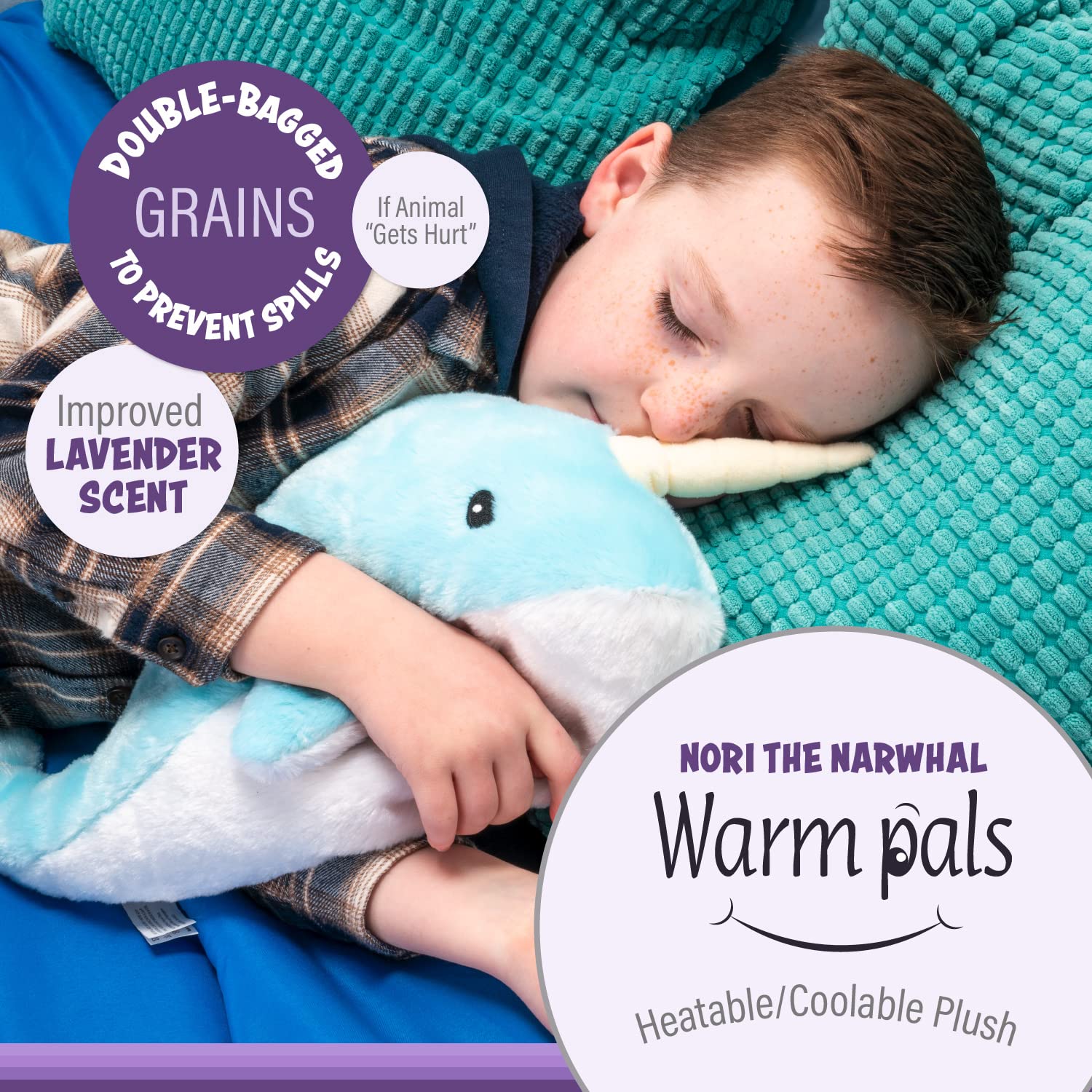 Warm Pals - Nori The Narwhal - 1.5lbs - Cozy Microwavable Lavender Scented Plush Toys - Heated Stuffed Animal - Heatable Coolable Bedtime Comfort Plushie