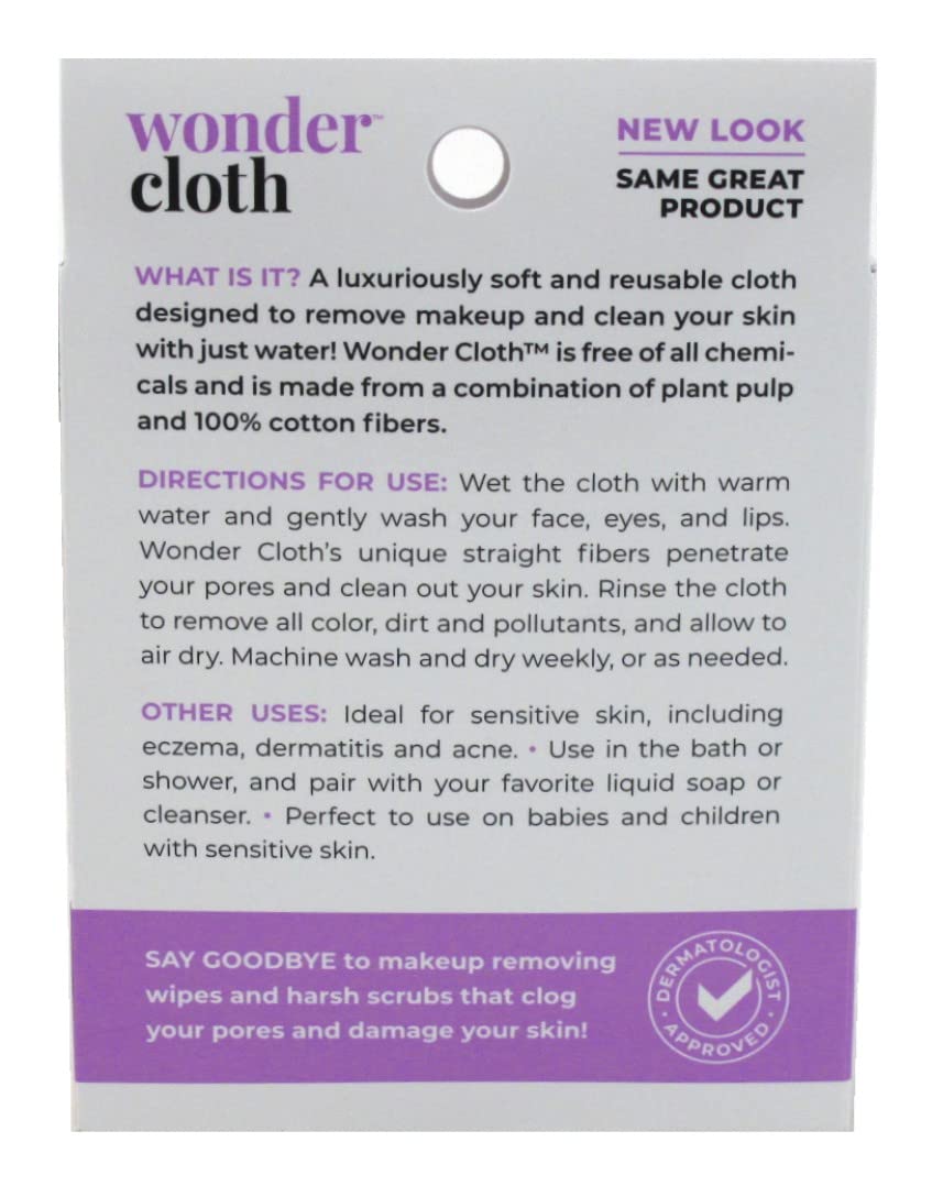Wonder Cloth (Pack of 6) - All Natural Make-Up Remover Cloth, Removes Makeup Instantly with Just Water, Cleanses and Exfoliates, Machine Washable