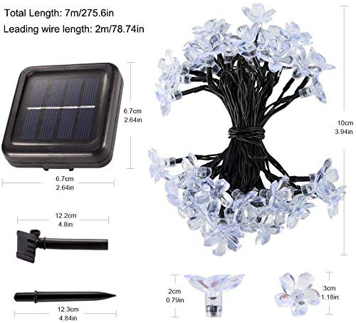 WONFAST Solar Flower Lights, Waterproof 23ft/7M 50LED Peach Blossom Flower Solar Fairy Decorative String Lights for Outdoor Garden Home Wedding Christmas Party Lighting Decorations (Blue Flower)