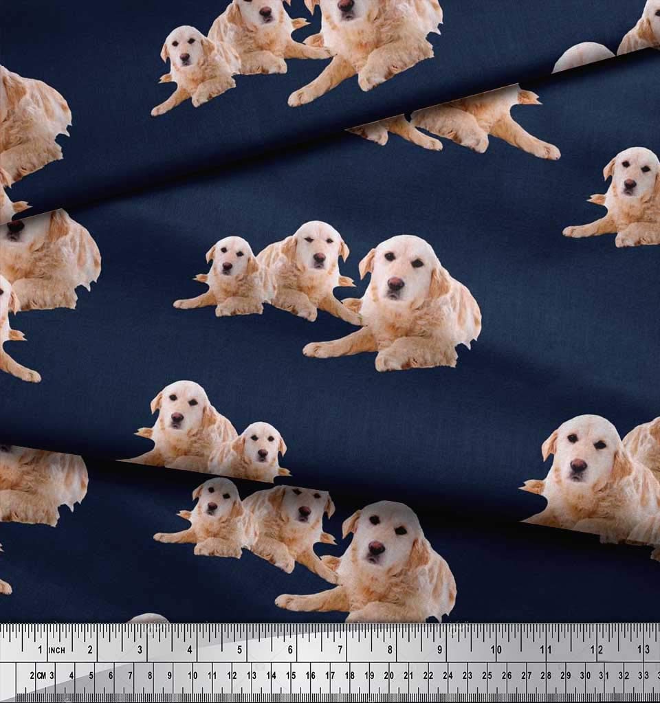Soimoi Cotton Cambric Blue Fabric - by The Yard - 42 Inch Wide - Golden Retriever Dog Print Fabric - Warm and Friendly Designs for Pet-Adoring Homes Printed Fabric