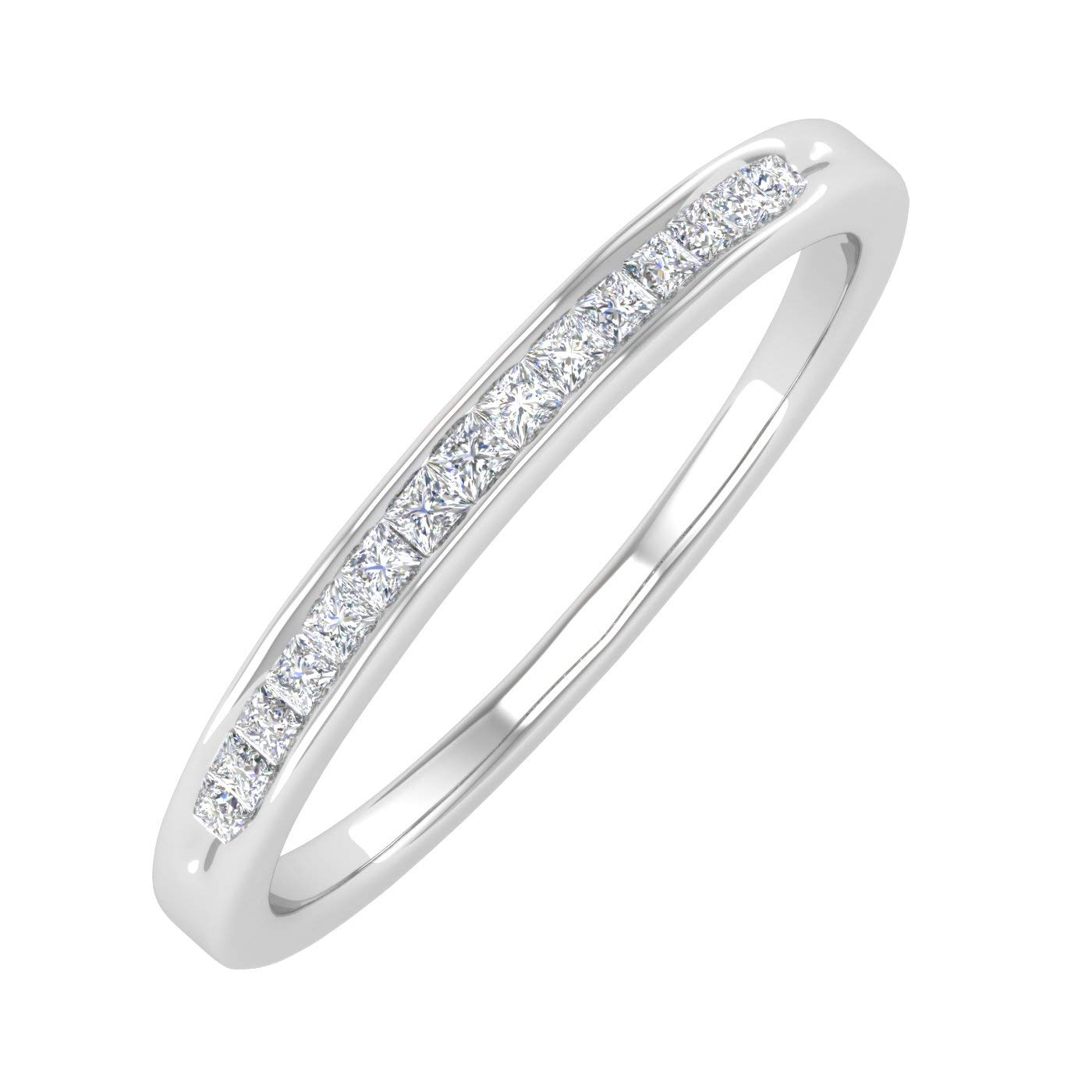 Channel Set Princess Cut Diamond Wedding Band Ring in 10K White Gold (0.15 cttw) (Ring Size 6.25) (I1-I2 Clarity)
