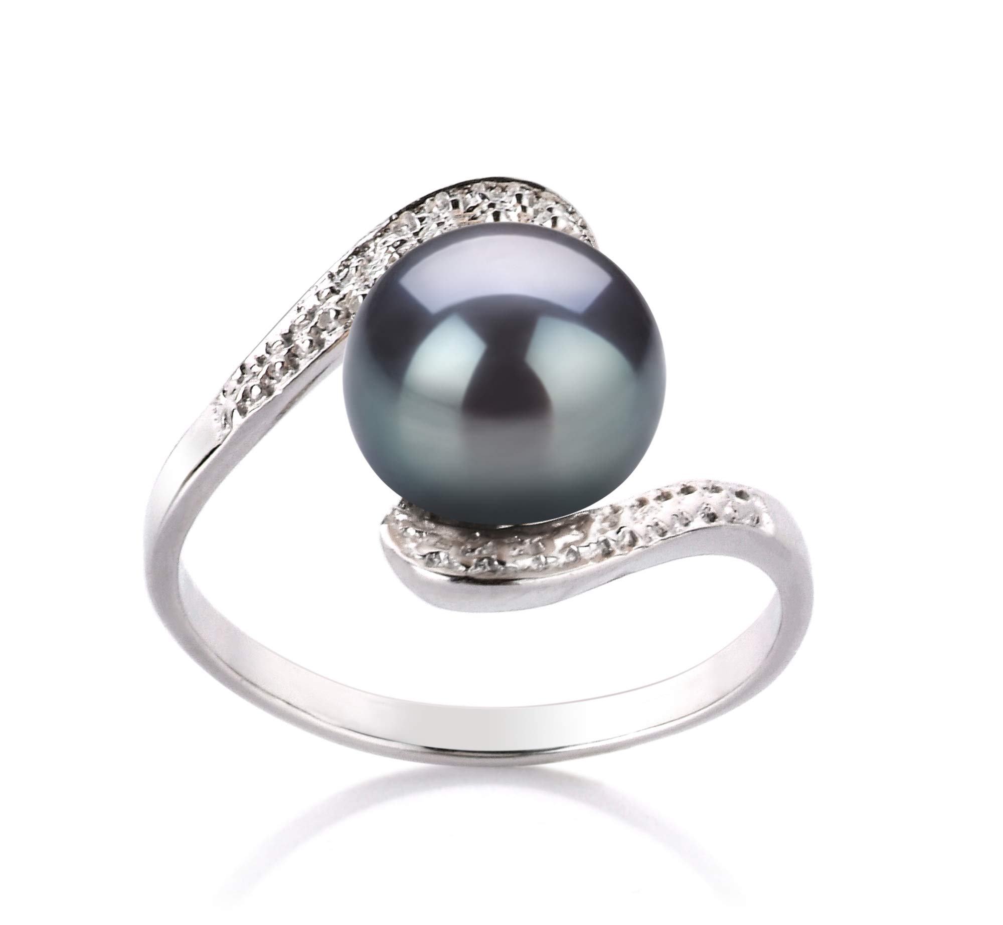 Chantel Black 9-10mm AA Quality Freshwater 925 Sterling Silver Cultured Pearl Ring For Women - Size-9
