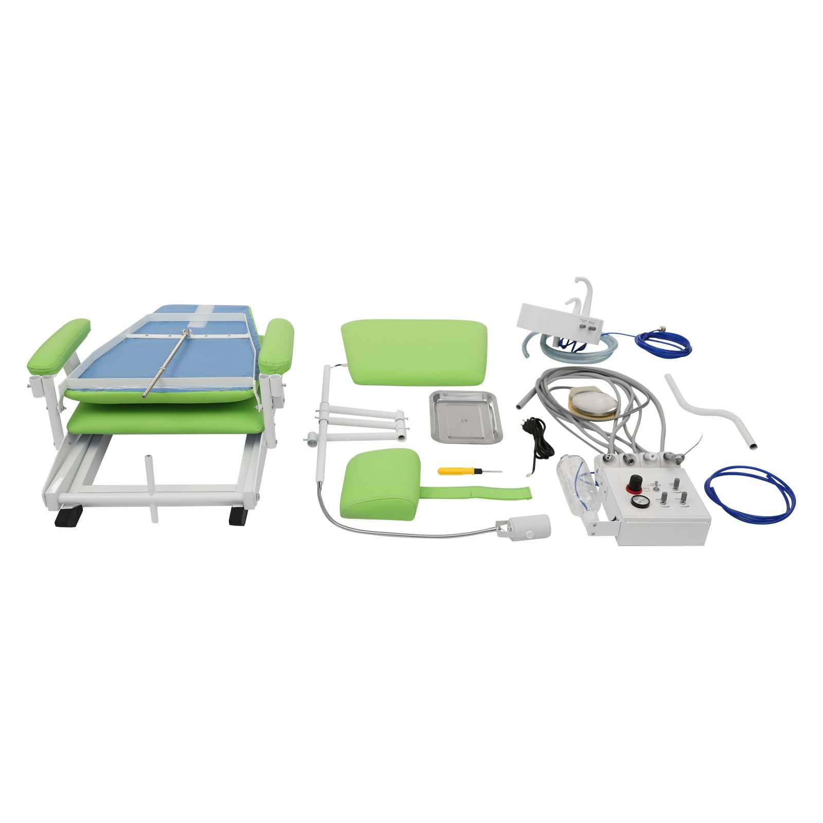 KUMOYOU Portable Folding Den tal Patient Chair, Foldable Freestanding Patient Chairs with 360° Rotating LED Lamp & Tray & Spittoon, Den tal Bed for Hospitals Clinics