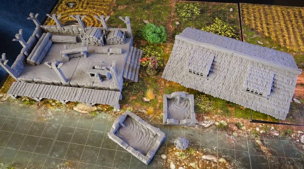 Washhouse and Woodcutter 28mm Scale Building for Medieval and Fantasy Village, DND Terrain 28mm for Dungeons and Dragons, D&D, Pathfinder, RPG, Age of Sigmar, Tabletop
