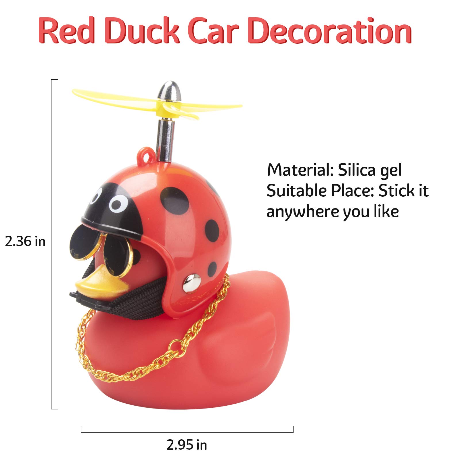 wonuu Rubber Duck Car Decoration Ornaments Duck Car Dashboard Decorations Cool Glasses Duck with Propeller Helmet (R-Beatle-Red)