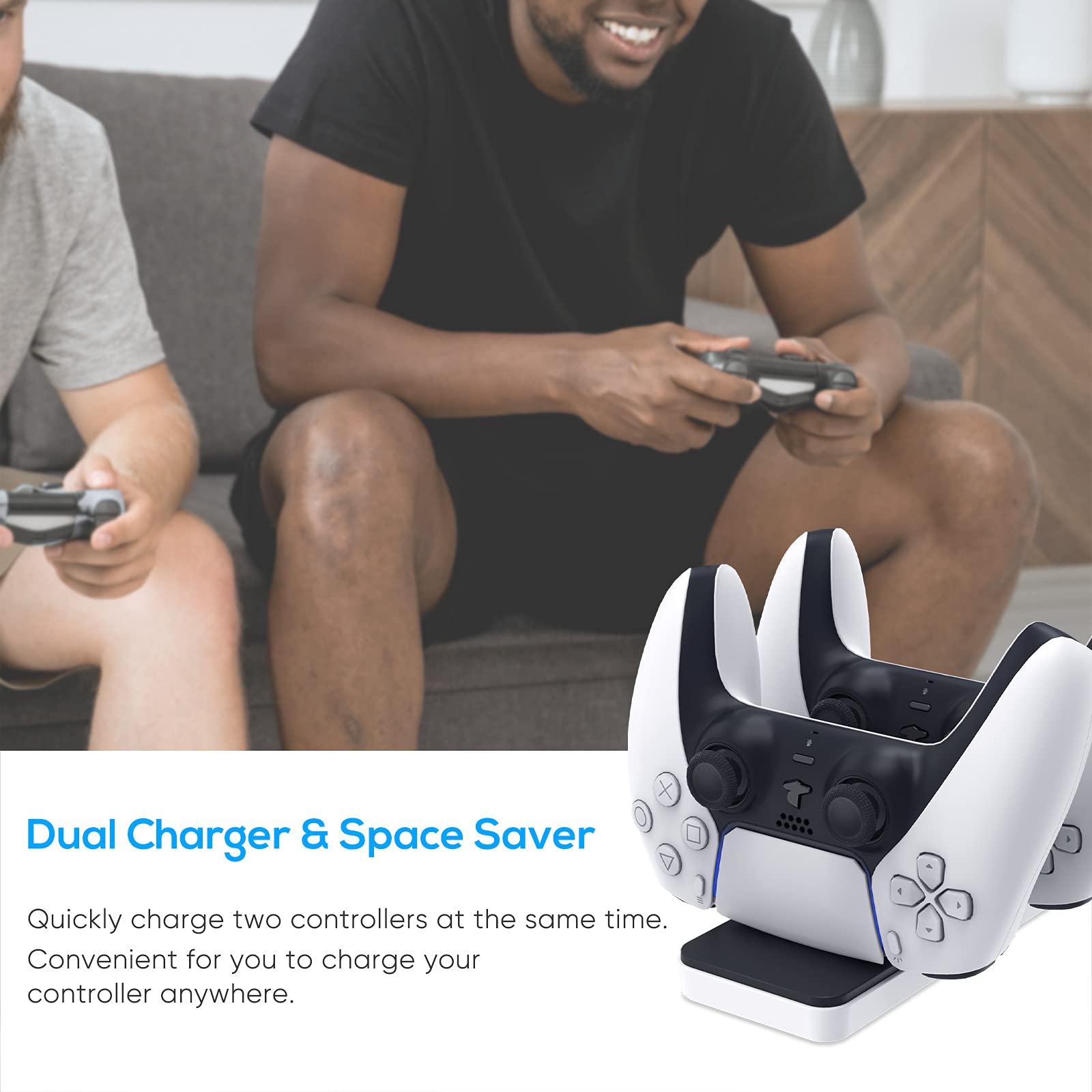 Charger Compatible with PS5 Controller, YUANHOT Charging Station with Dual Detachable USB C Ports
