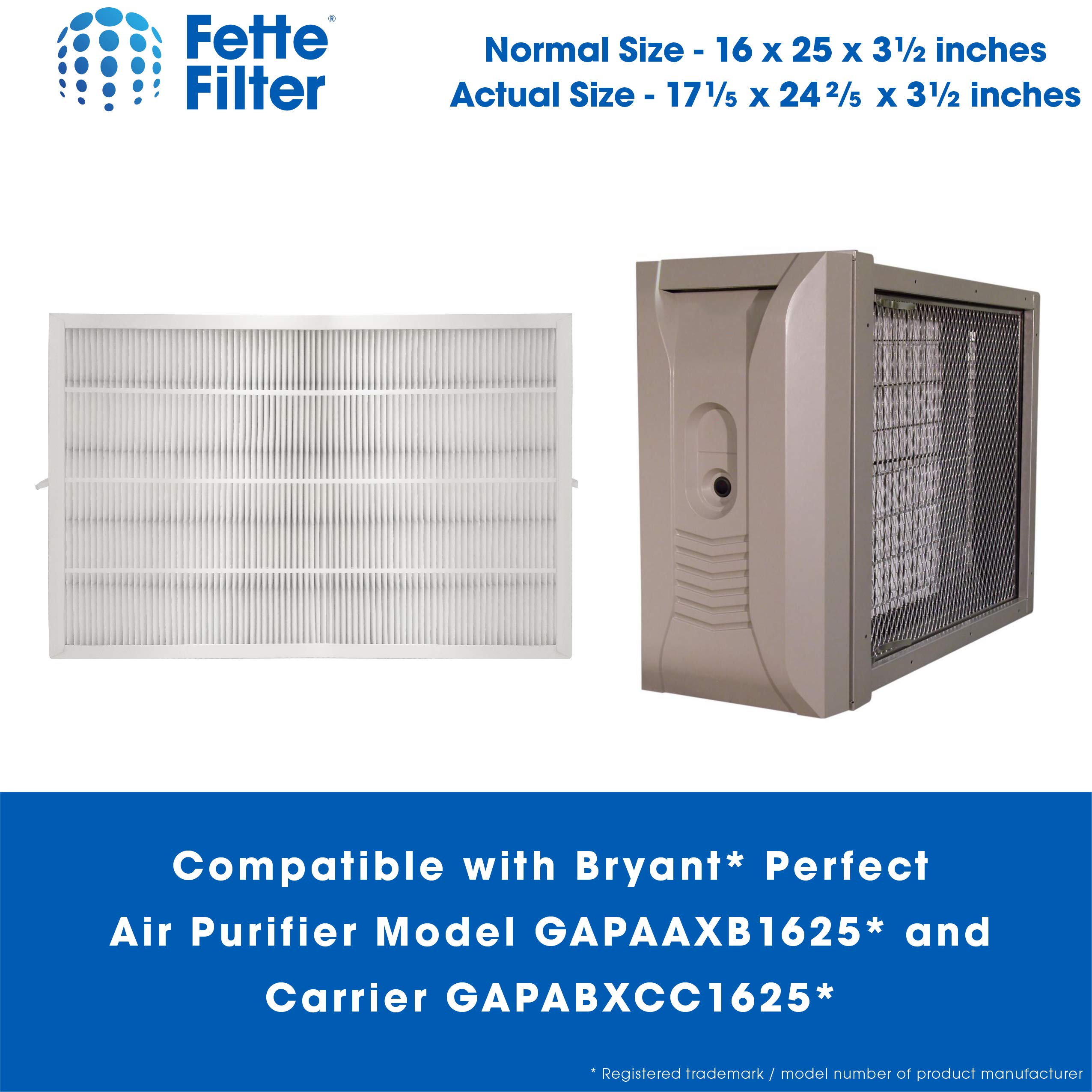 Fette Filter - Air Purifier Replacement Cartridge Compatible with Bryant/Carrier Infinity (16" x 25") MERV 15 Part # (GAPCCCAR1625)