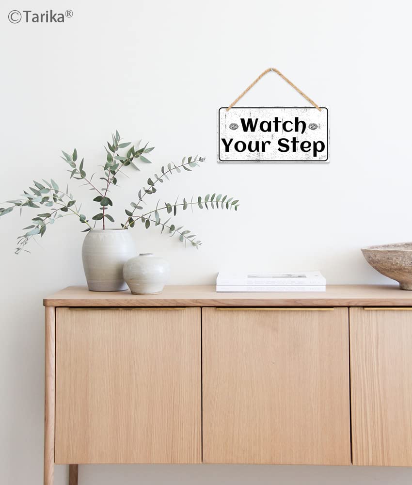 Watch Your Step 12.5X25 CM Retro Look wood Decoration Art Hanging Sign for Home Kitchen Bathroom Farm Garden Garage Inspirational Quotes Wall Decor