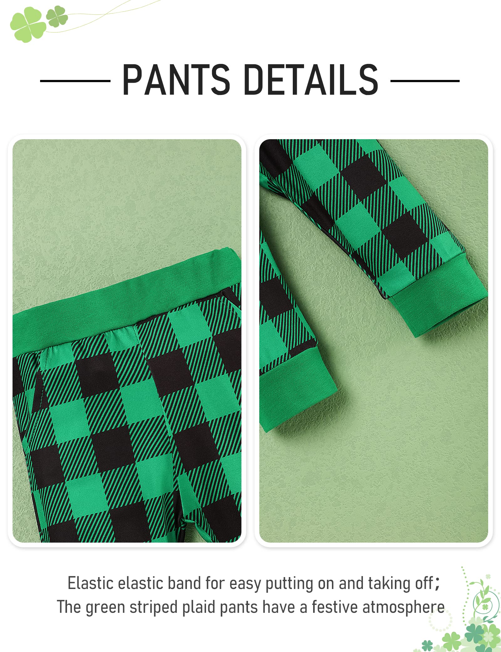 Esobrerie My First St. Patrick’s Day Outfits Newborn Baby Boy Shamrocks Bow Tie Romper Plaid Pants with Hat St.Patrick's Day Clothes