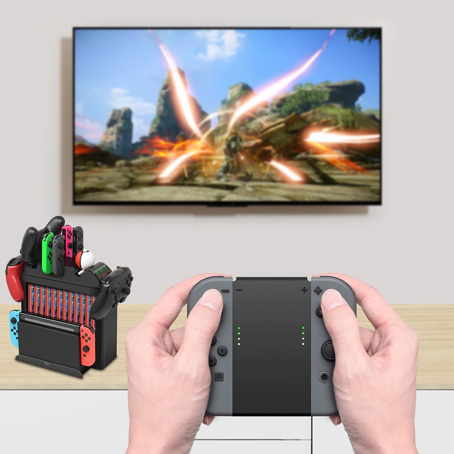 Charging Dock Compatible with Joy Cons Switch, for Pro Controller and for Poke Ball Plus Controller, Multifunctional Storage Rack Stand Kit for Nintendo Switch and Switch Accessories