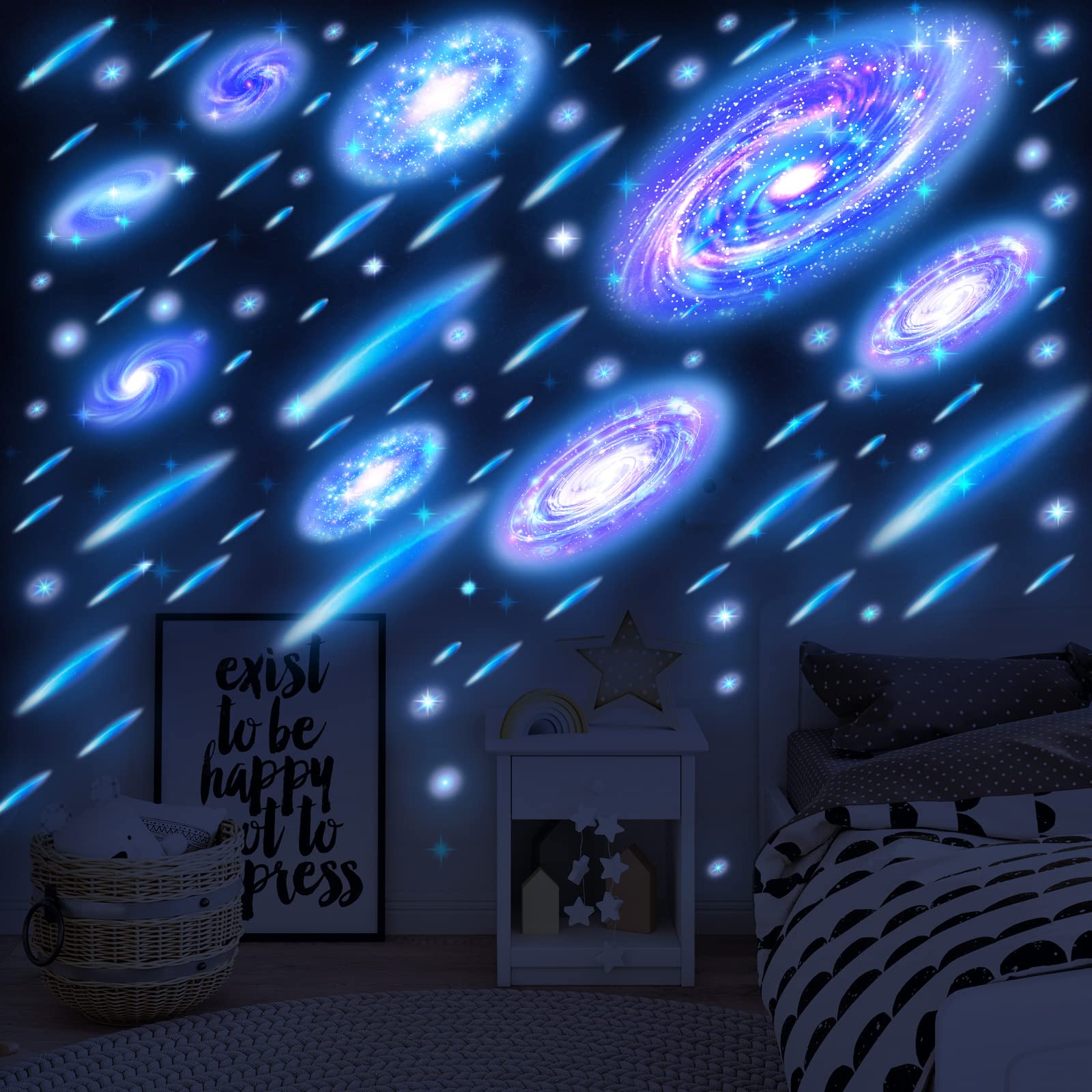 Spakon Glow in The Dark Stars for Ceiling Stickers Galaxy Wall Decals 289 Pcs Ceiling Stars Glow in The Dark Glowing Stars and Planets Wall Stickers for Bedroom Birthday Party Favors