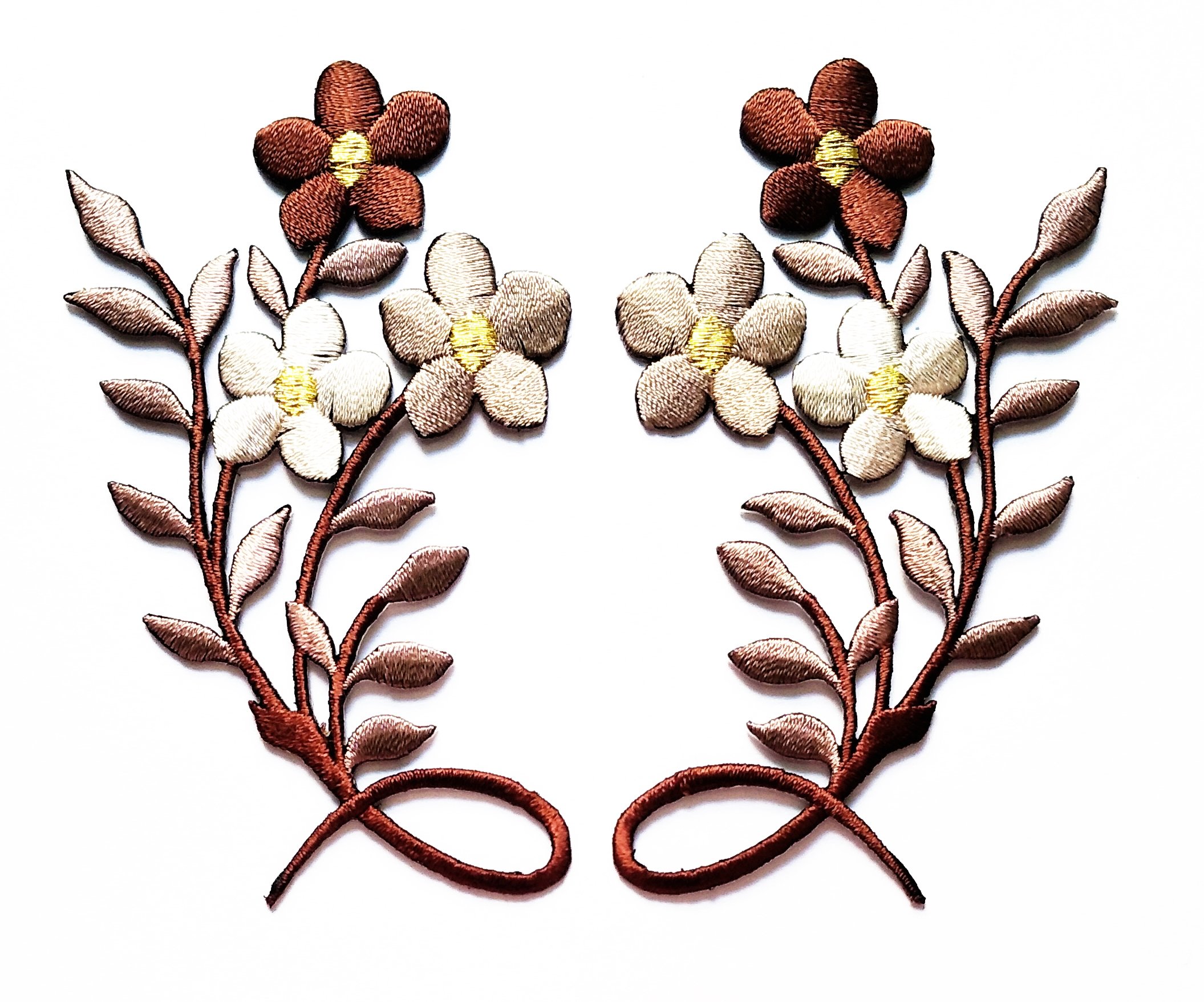 Nipitshop Patches Brown Flowers Beautiful Patch Brown Orchid Flowers Floral Bouquet Boho Embroidered Appliques Iron-on Patches for Clothes Backpacks T-Shirt Jeans Skirt Vests Scarf Hat Bag