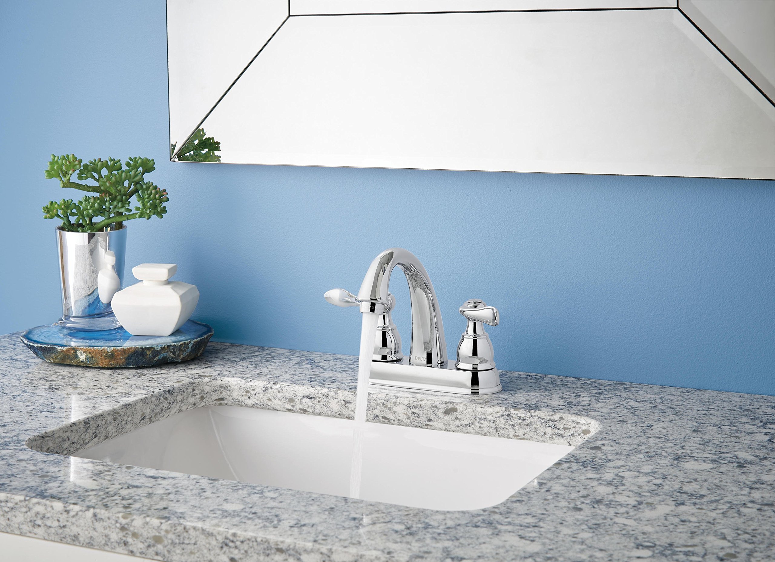 Delta Faucet Windemere Centerset Bathroom Faucet, Chrome Bathroom Sink Faucet, 2 Handle Bathroom Faucet, Metal Drain Assembly, Chrome B2596LF