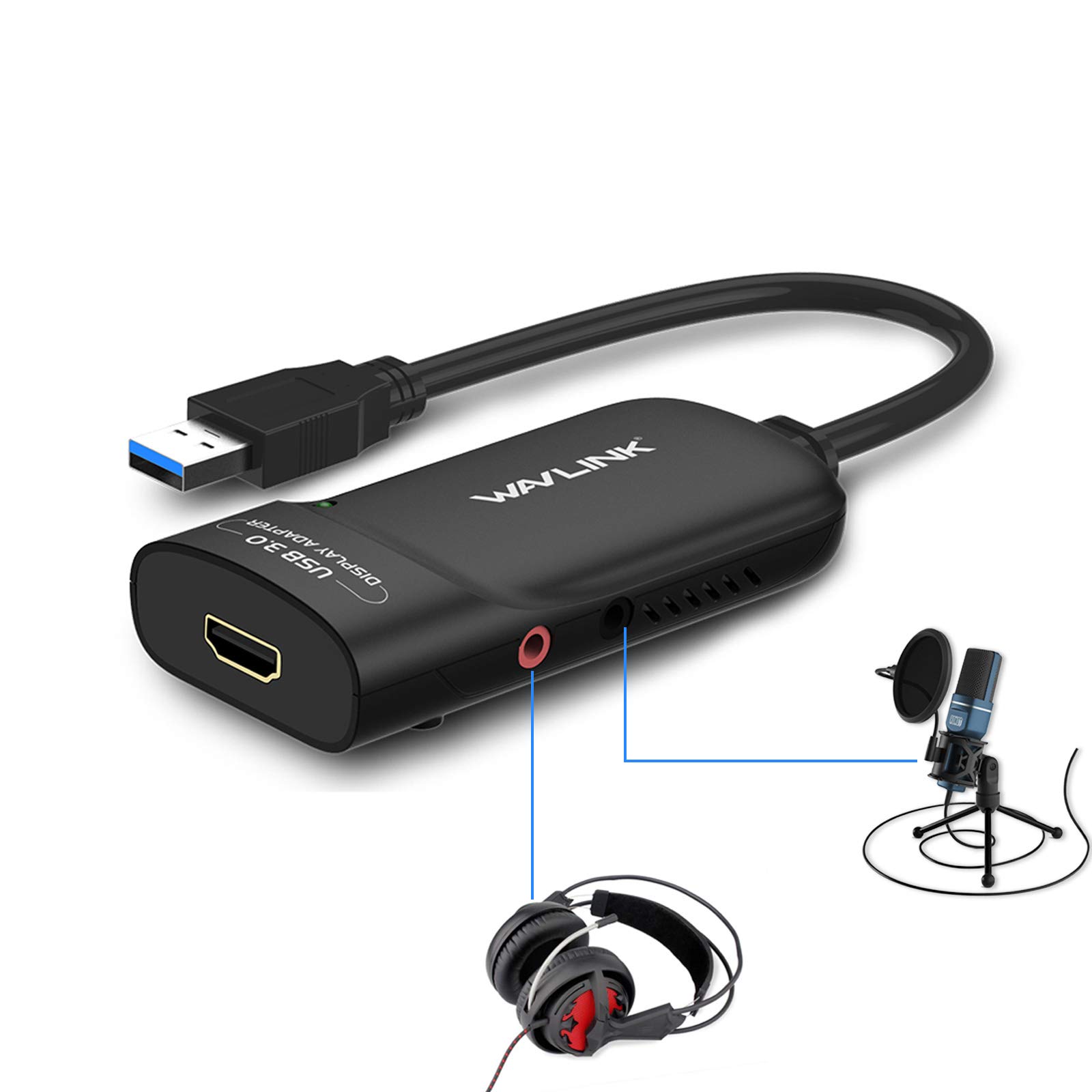 WAVLINK USB 3.0 to HDMI VGA Adapter, USB to VGA HDMI Adapter with Audio Port for Multiple Monitors, Support Windows 11,10, 8.1, 7, XP, and Mac