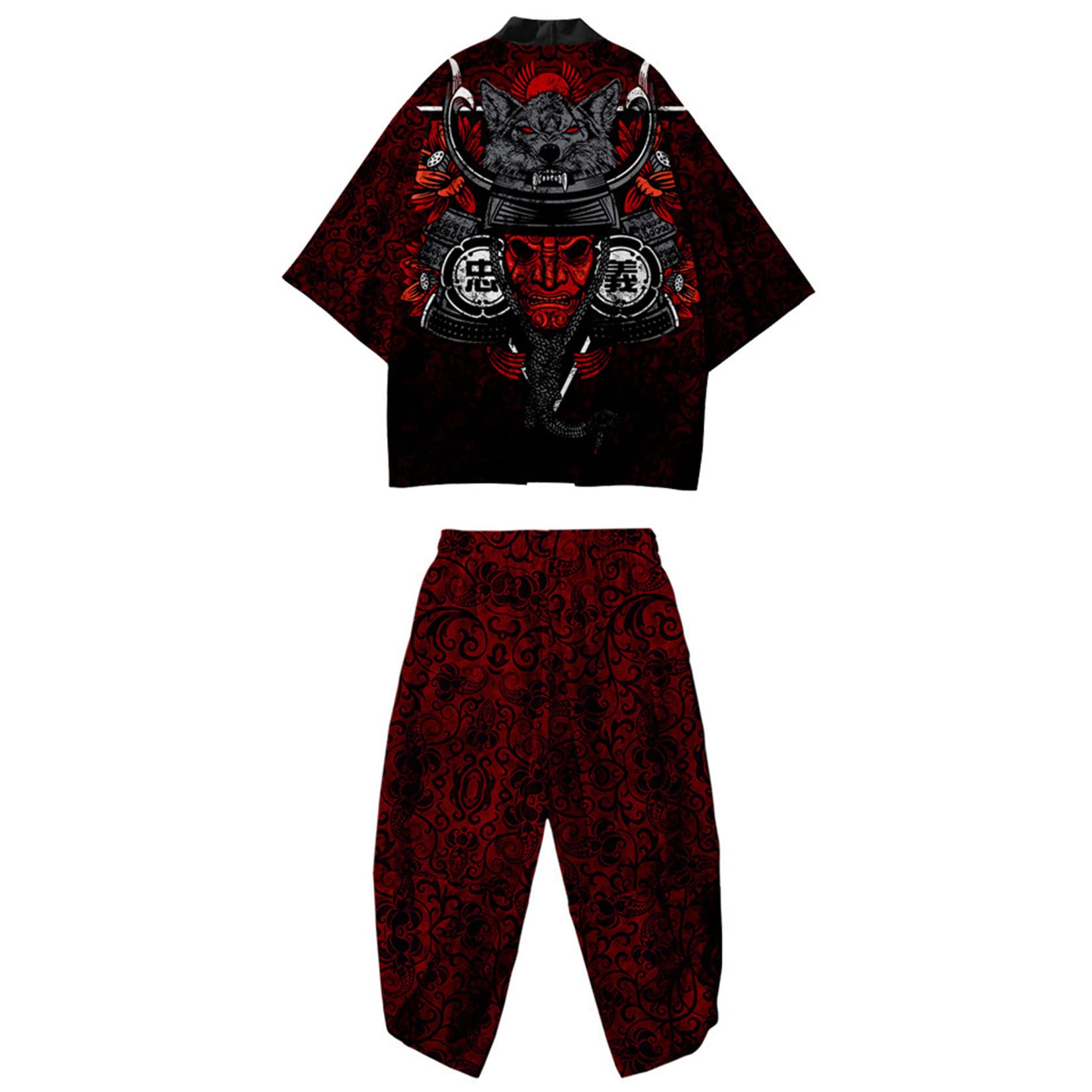 DOSLAVIDA Men's Japanese Kimono Jacket Set Stylish Open Front Coat With Shorts Chinese Style Printed Cardigan Suits
