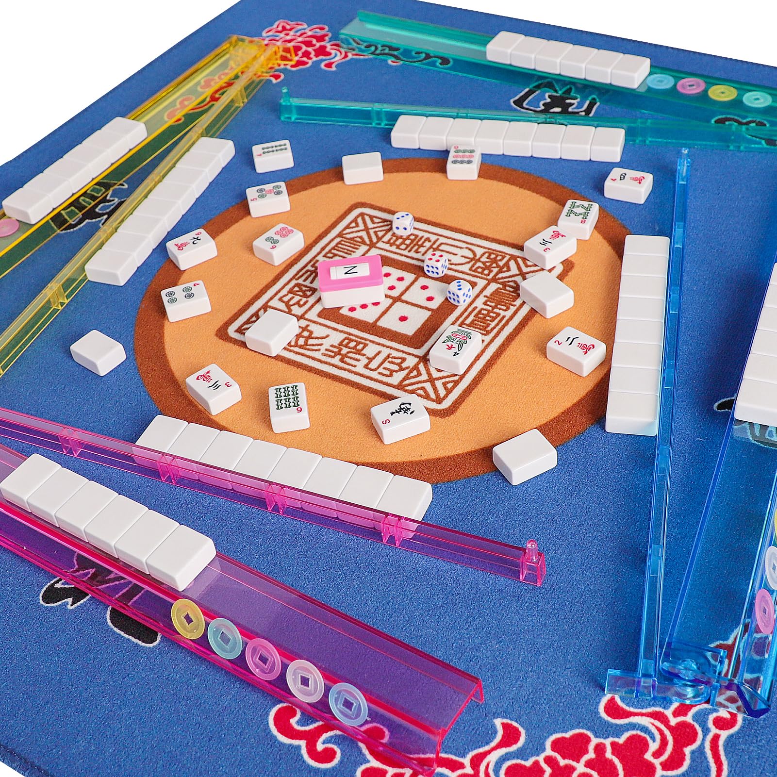 GUSTARIA American Mahjong Tile Set, 166 Premium White Tiles, 4 All-in-One Color Rack/Pushers, Complete Mahjongg Game Set Red Carrying Bag