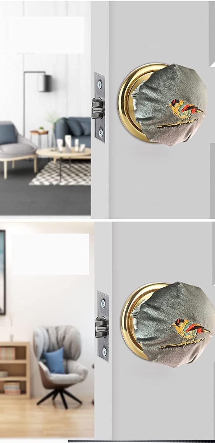 PANSHA Door Knob Cover Grey with Bird Embroidered 2 PCS, Soft Velvet Wall Protector, Decorative Door Knob Cushion Not to Dent Applicances