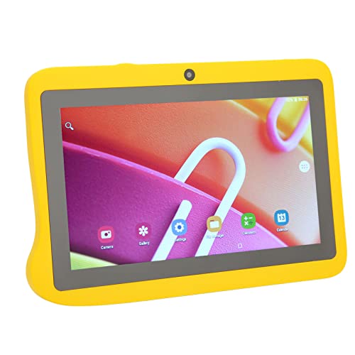 HAIKOO Childrens Tablet US Plug 100-240V 5MP Front 8MP Rear 7in 1960x1080 IPS HD Tablet 4GB 32GB for Android 10.0 for Reading (Yellow)