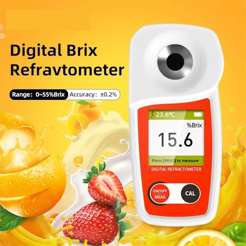 KYKYK Refractometer, Digital Sugar Brix Refractometer 0-55%,±0.2% Precision with Temperature Compensation to Measure Brix in Fruit Drinks for Fruit, Homebrewing, Juice, Vegetables