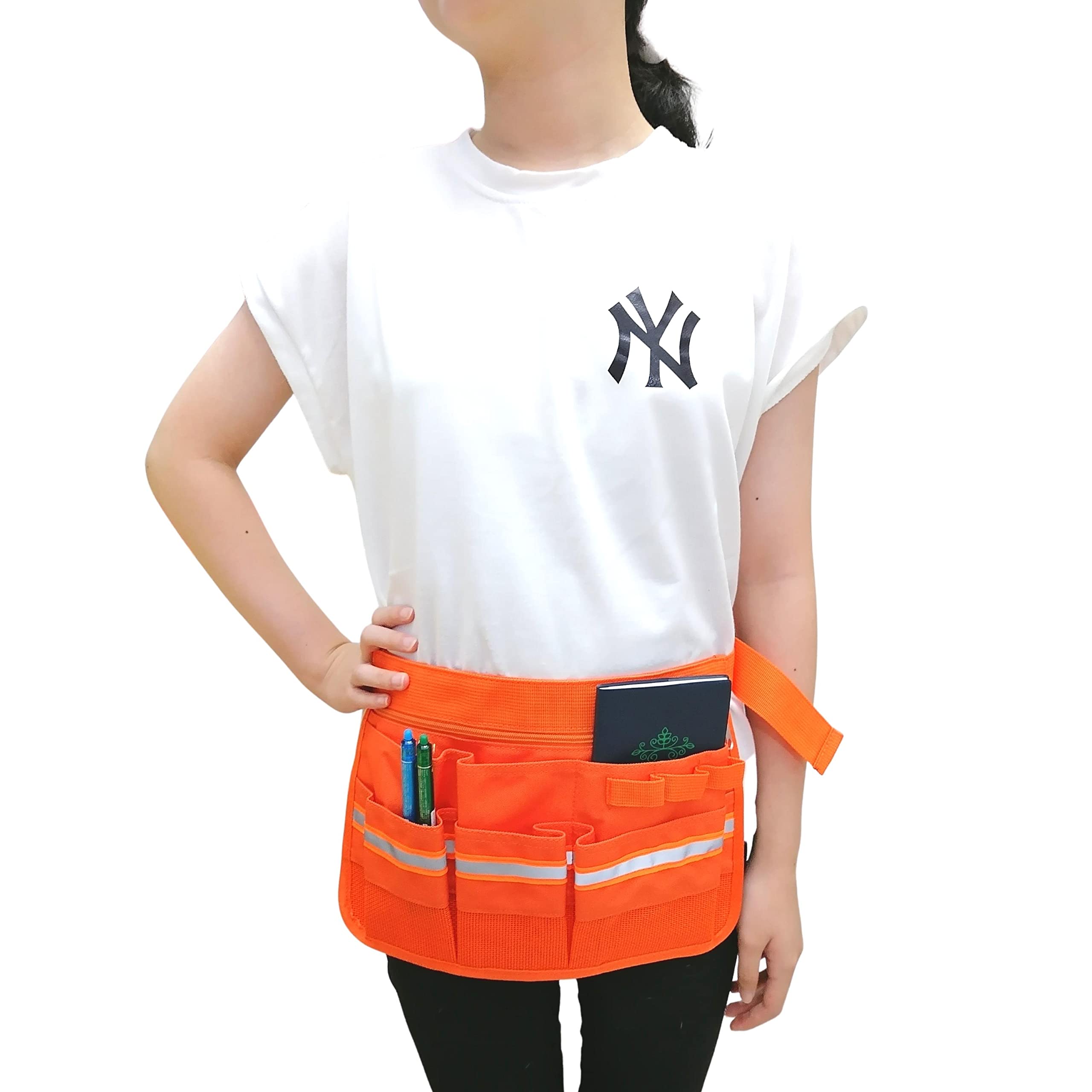 FOREVER 1 Unisex Half Waterproof Serving Apron, 6 pockets for Server Waiter Waitress Teacher Salon Cleaning House Hotel Cleaner Janitor (Orange)