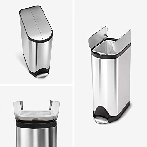 simplehuman 18 Liter/4.8 Gallon Butterfly Lid Kitchen Step Trash Can, Brushed Stainless Steel & Code V Custom Fit Drawstring Trash Bags in Dispenser Packs, 16-18 Liter/4.2-4.8 Gallon, Clear β60 Liners