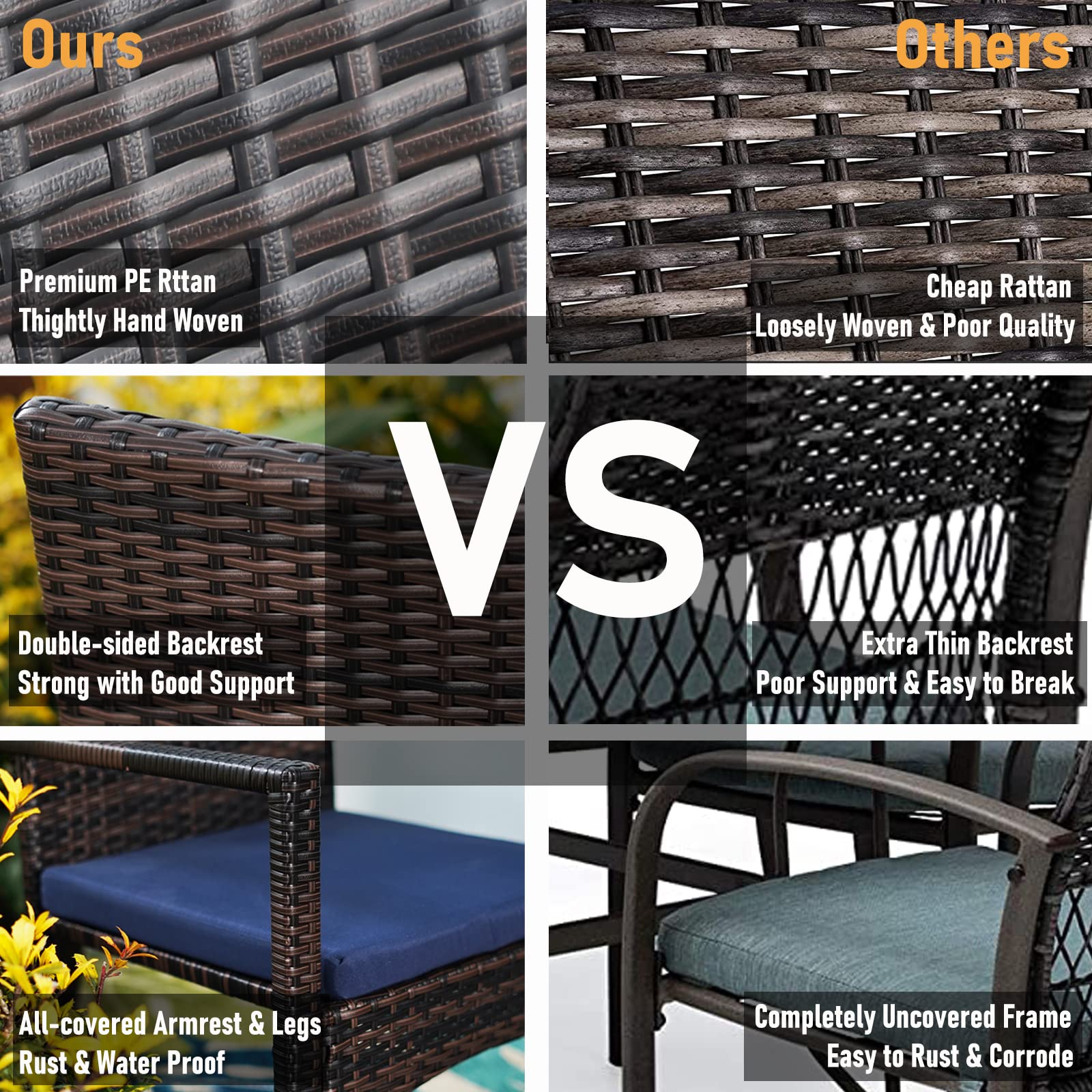 Sophia & William Patio Outdoor 2 Pieces Dining Chairs, Brown PE Rattan Armchair Sofa with Seat Cushions, Modern Outdoor Dining Conversation Furniture, Load Capacity: 330 lbs, 2 Pack