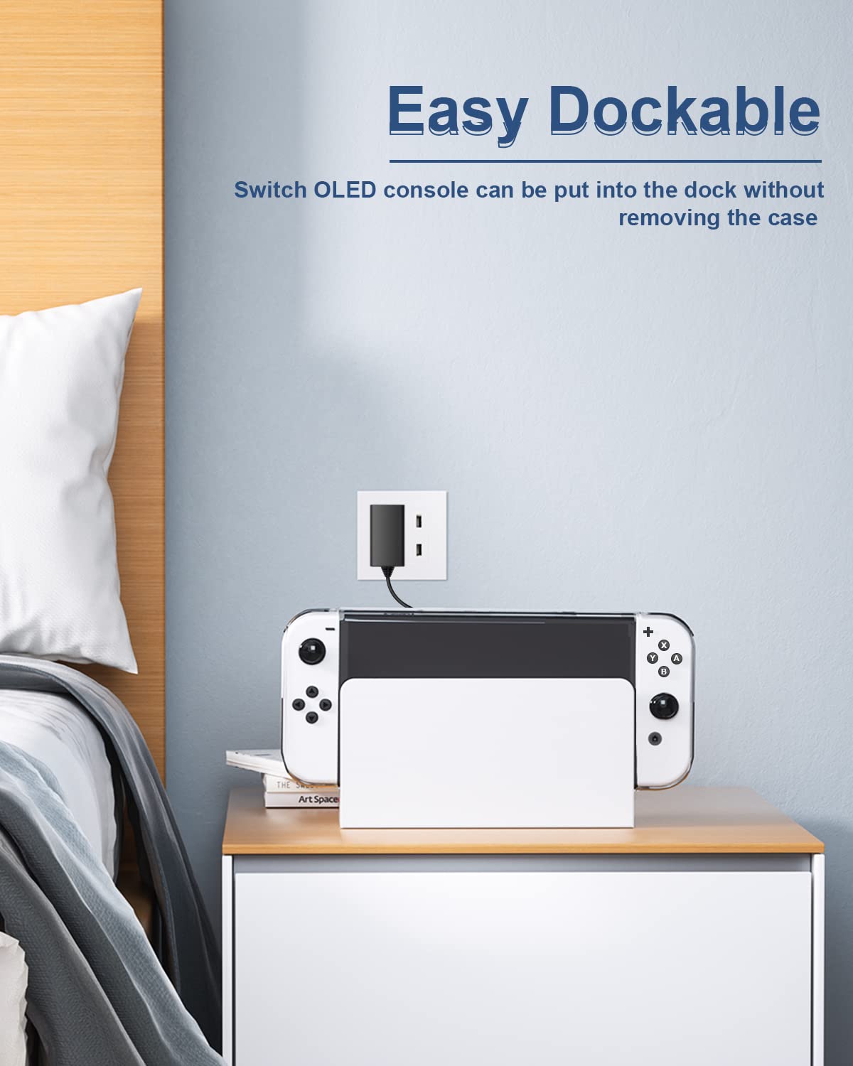 Dockable Case for Nintendo Switch OLED 2021 [New Upgrade], RTTACRTT Protective Case Cover for Nintendo Switch and Joy Con Controller with Screen Protector and 6 Thumb Grip Caps