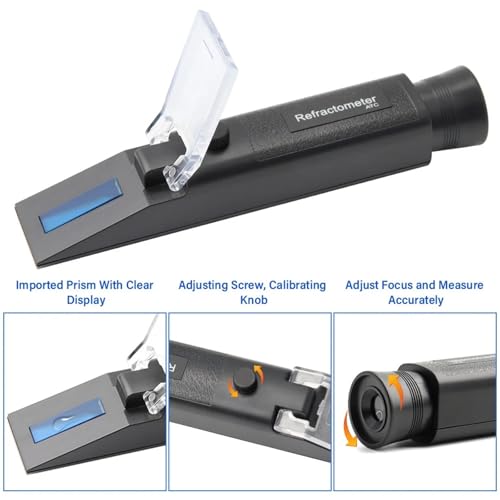 KYKYK Refractometer, 4 in 1 Antifreeze Refractometer Engine Fluid Glycol Antifreeze Point Car Battery ATC Handheld Tester for Fruit, Homebrewing, Juice, Vegetables
