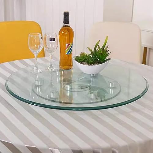 DOUKI 40" Glass Lazy Susan Turntable For Dining Table Rotating Serving Plate, Large Tabletop Rotating Tray With Anti-Tilt Auxiliary Wheels (Color : Clear, Size : 28inch(70cm))