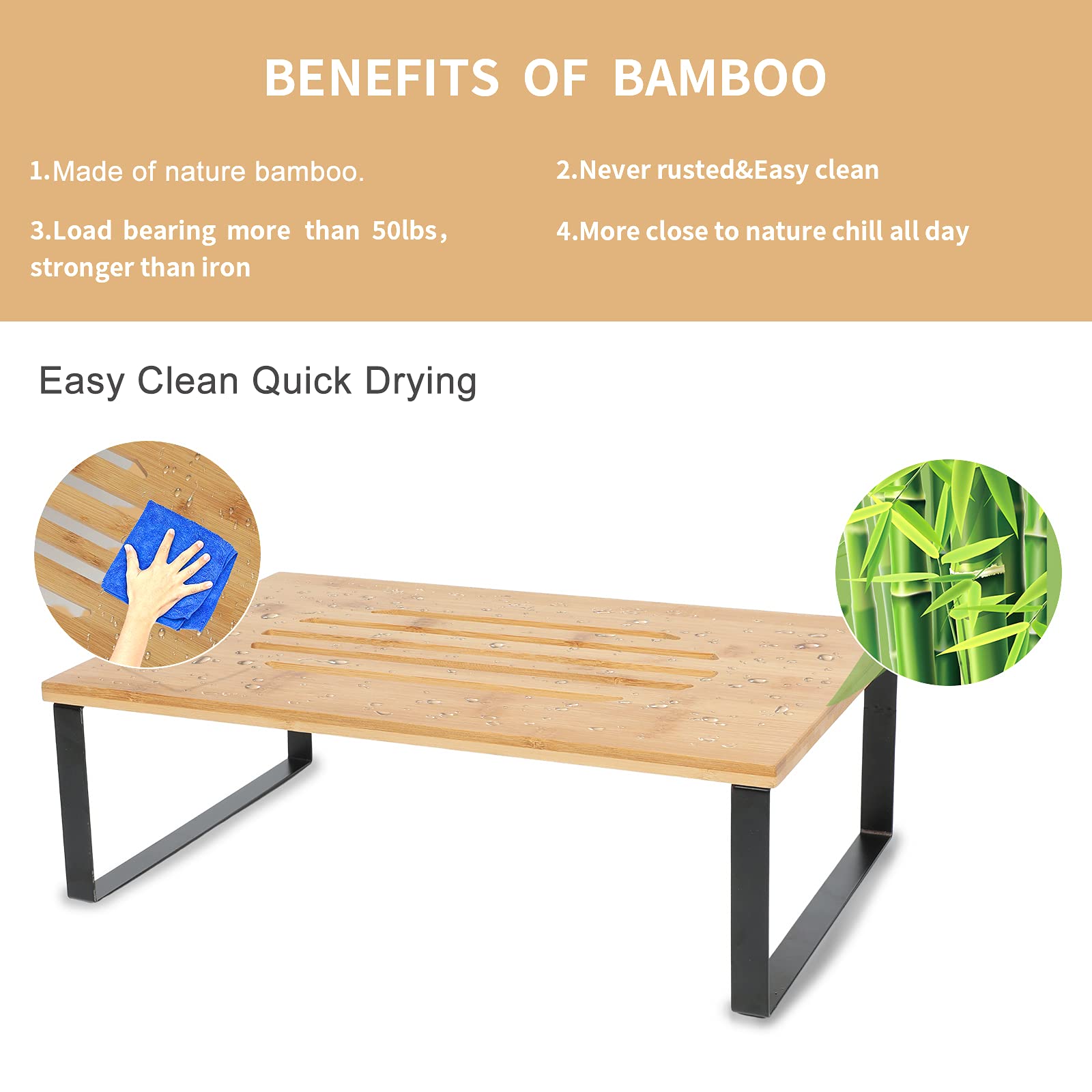 OUTWOLF 2 Pack Monitor Stand Riser,Bamboo Dual Desk Organizer with Rubber Non Slip Pieces for Computer Laptop Printer,Upgrated Version.
