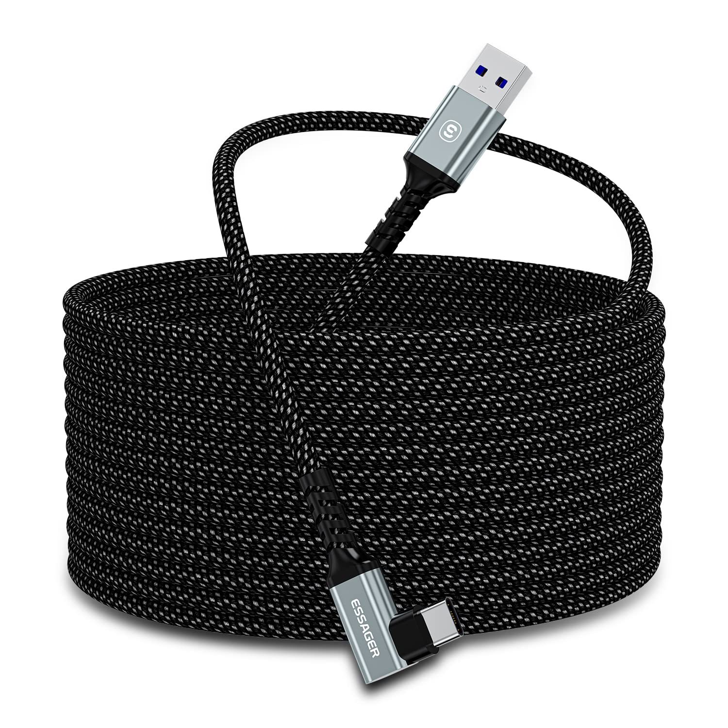ESSAGER Link Cable for Quest 2/Meta and PC/Steam VR 16FT(5M), USB 3.1 High Speed PC Data Transfer, USB to USB C Cable for VR Headset and Gaming PC