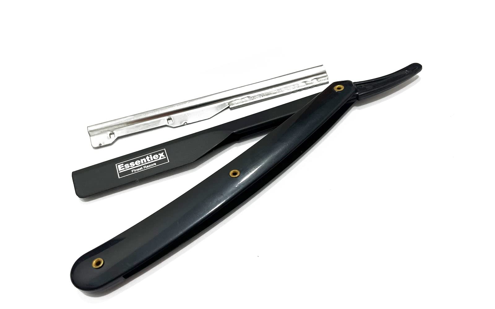 EssentieX Gold Barber Stright Edge Razor for Men 100% Stainless Steel With 25 Half Blades… (Plastic Handy Stainless Steel Head)