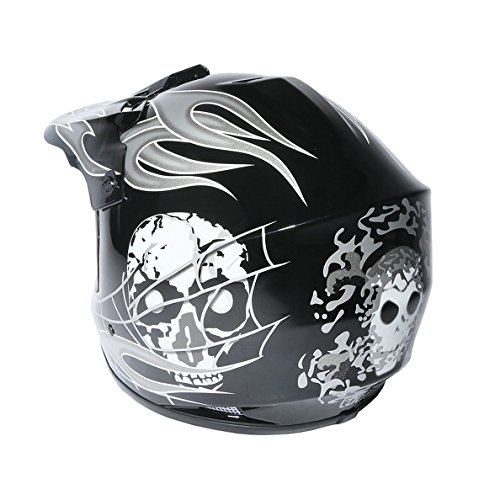 Tengchang DOT Youth Kids ATV Motocross Dirt Bike Black Skull Helmet w/Goggles+Gloves(L)