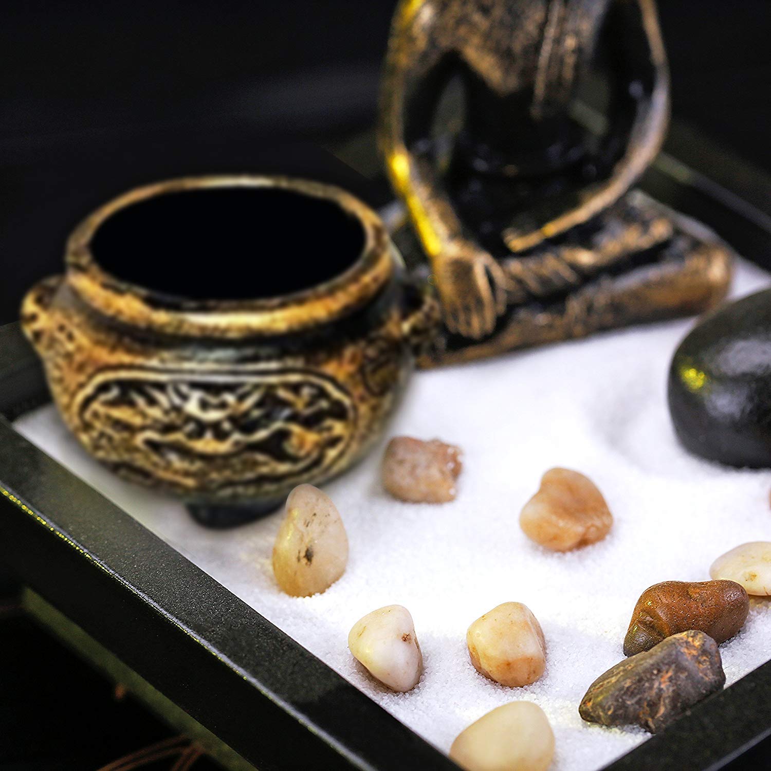 Royal Brands Zen Garden with Buddha, Rake, Rock Candle, and Incense Holder β Peace and Tranquility (9"x6"x7")