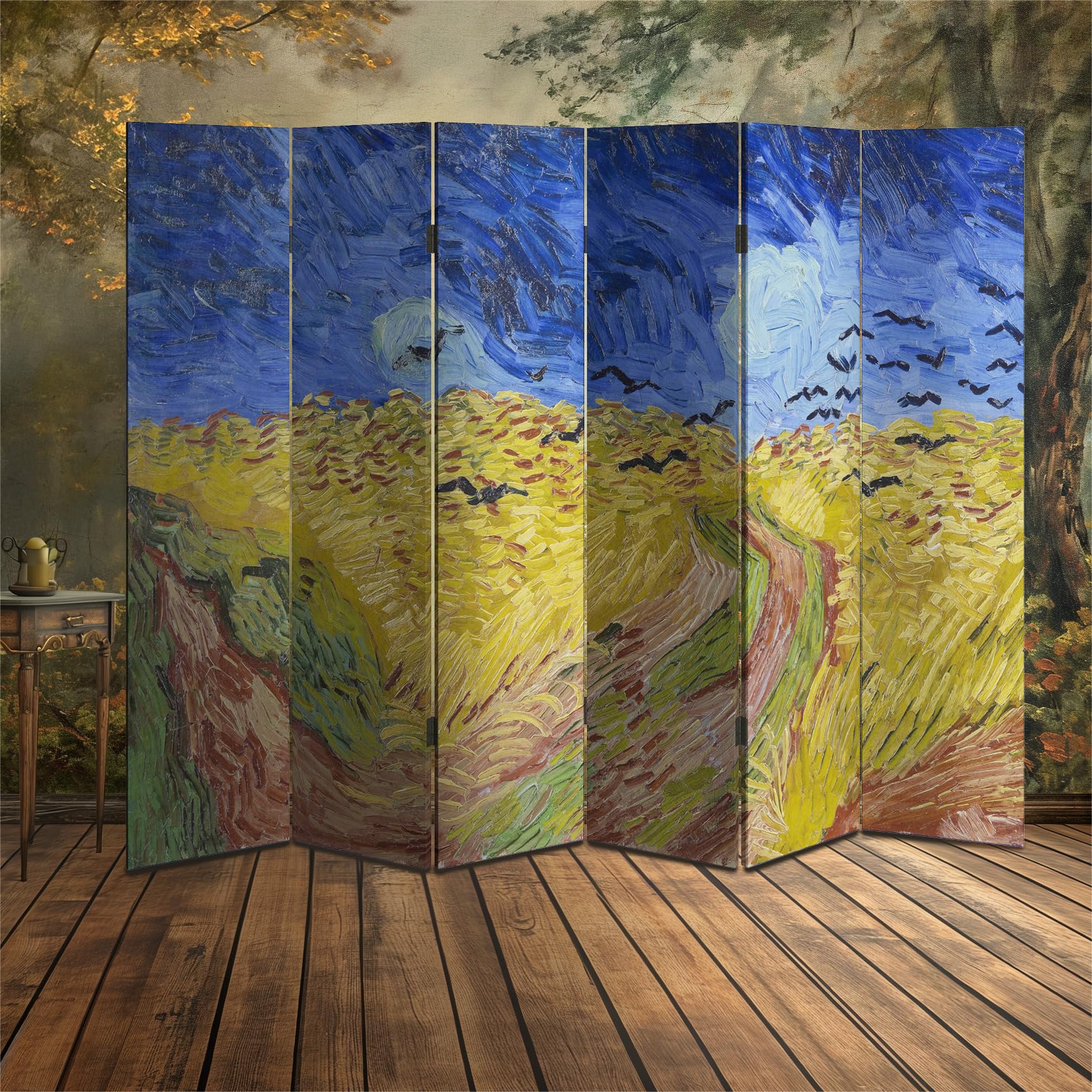LANDCHY 6 Panel Room Divider Oversized 7.8FT W Foldable Room Divider Privacy Screen Van Gogh's Painting-Wheat Field with Crows,Foldable Portable Room Separating Divider Room Partition Freestanding