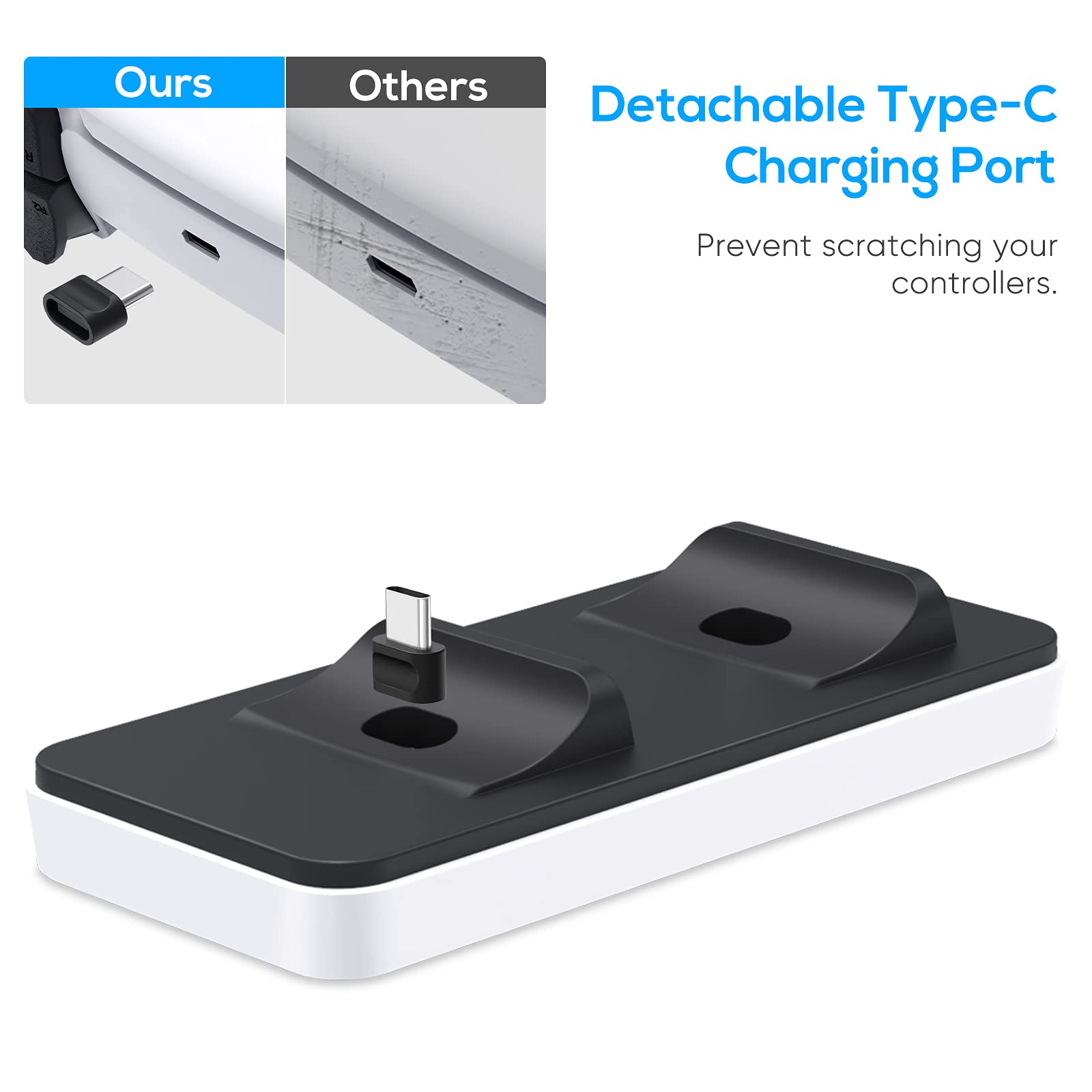 Charger Compatible with PS5 Controller, YUANHOT Charging Station with Dual Detachable USB C Ports