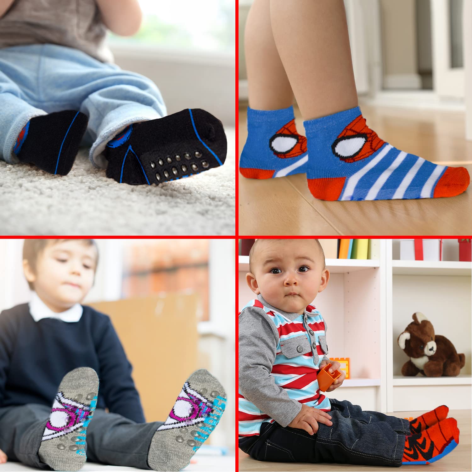 Spiderman Grip Socks, Socks for Toddler Boys, 10 Pack, Spider man Toddler Gripper Socks, Amazing Spiderman Variety Pack 2-3T