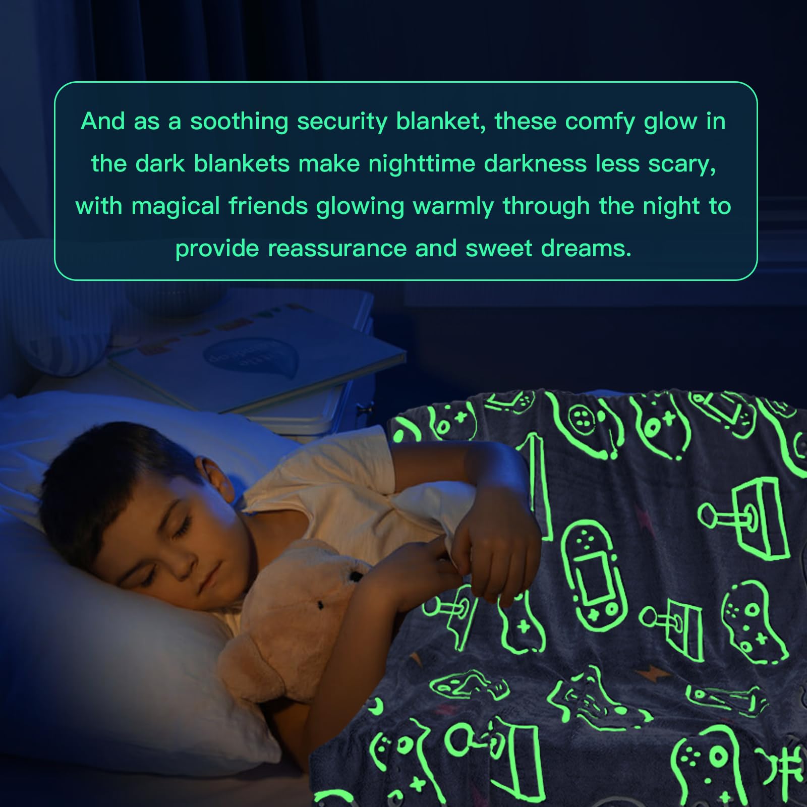 LANJING Glow in The Dark Blanket for Boys, Game Controller Throw Blanket 50"×60" Bed Blanket Couch Blanket for Kids, Outdoor Travel Throw Blanket