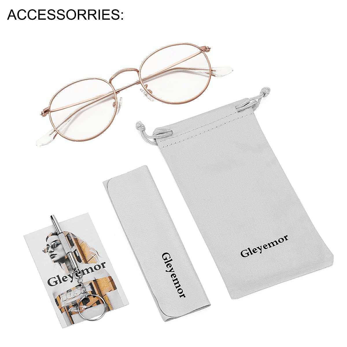 Clear Glasses for Women Men, Classic Round Metal Frame Clear Lens Fake Glasses (Gold)