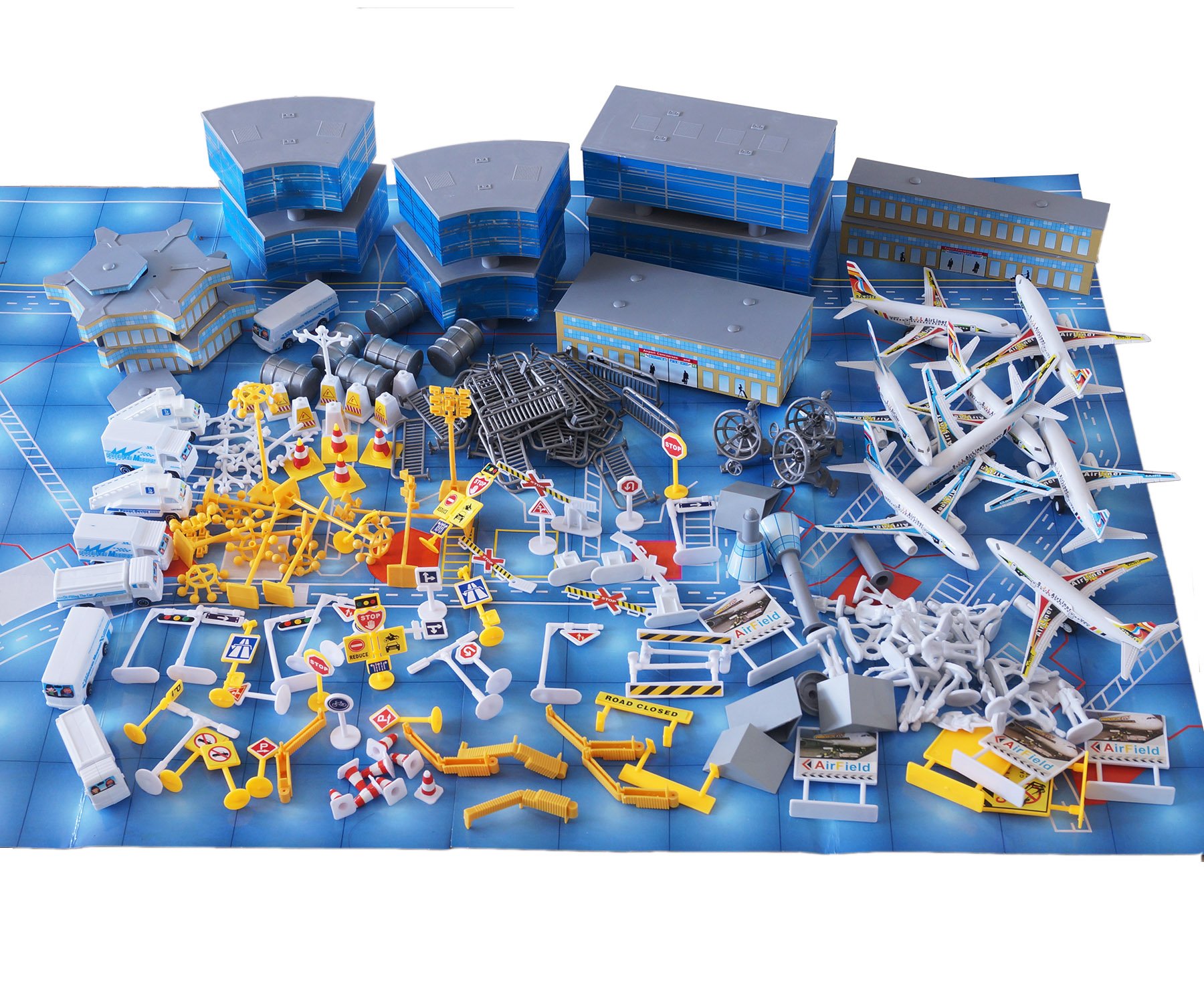 International Airport Assembled Toy 8 Planes and 8 Vehicles 200 Pieces Aircraft Model Playset Simulated Scene