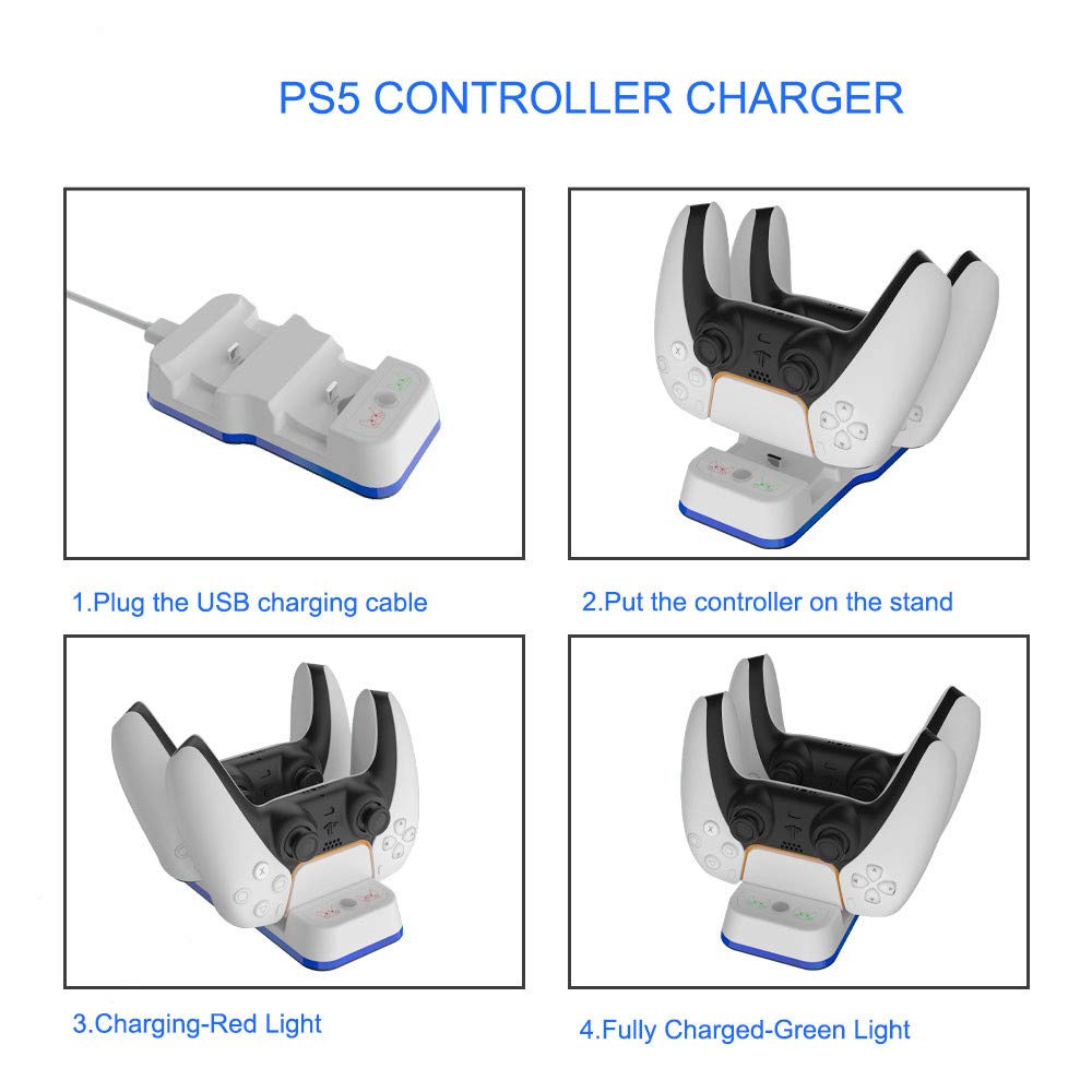 Charger Station Charging Dock with Type USB-C Adapter with LED Indicators Compatible with Playstation 5 Controller
