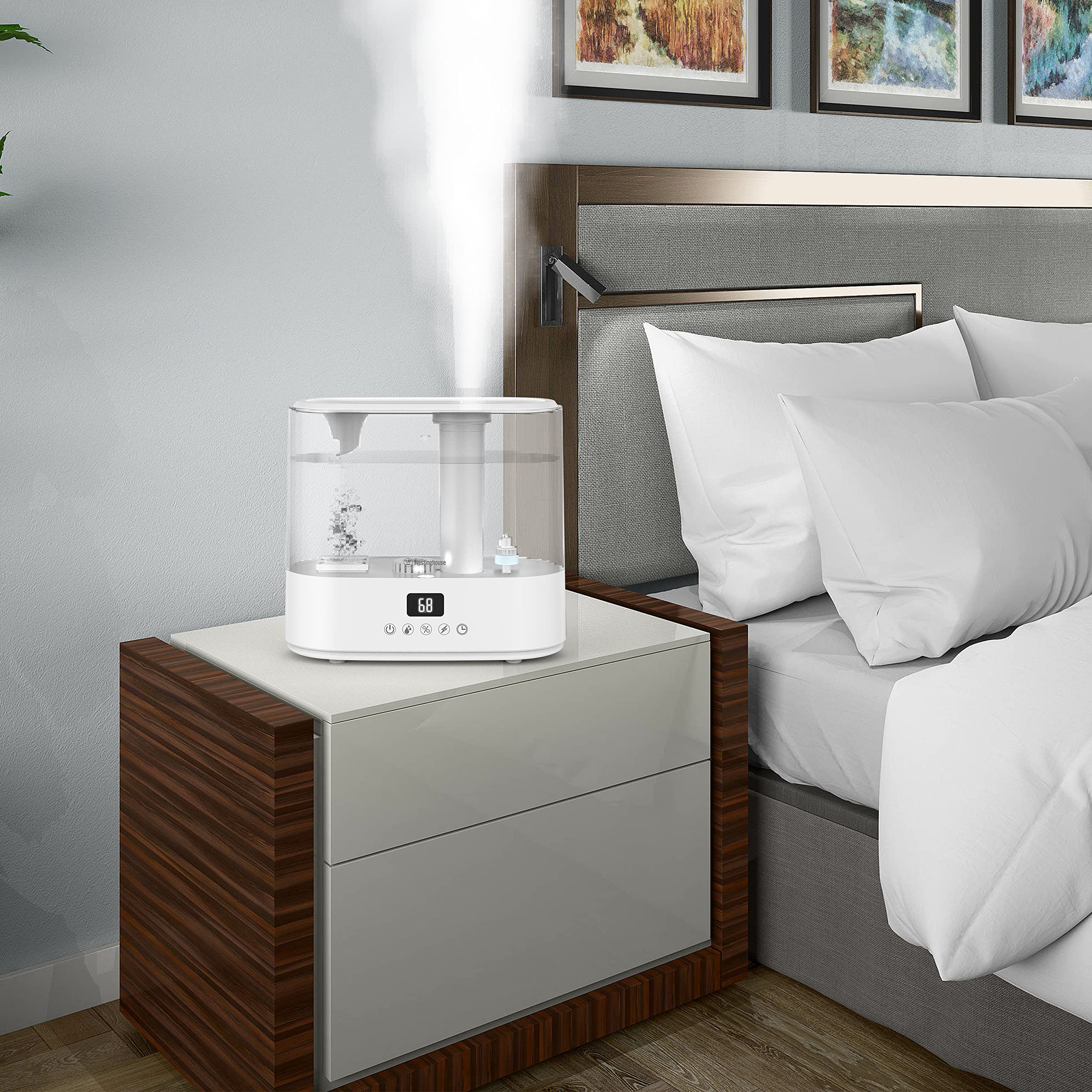 Westinghouse Humidifier and Air Purifier all in one combo with Smart Humidity Sensor Control for Bedrooms with Essential Oil Diffuser and Remote, Black