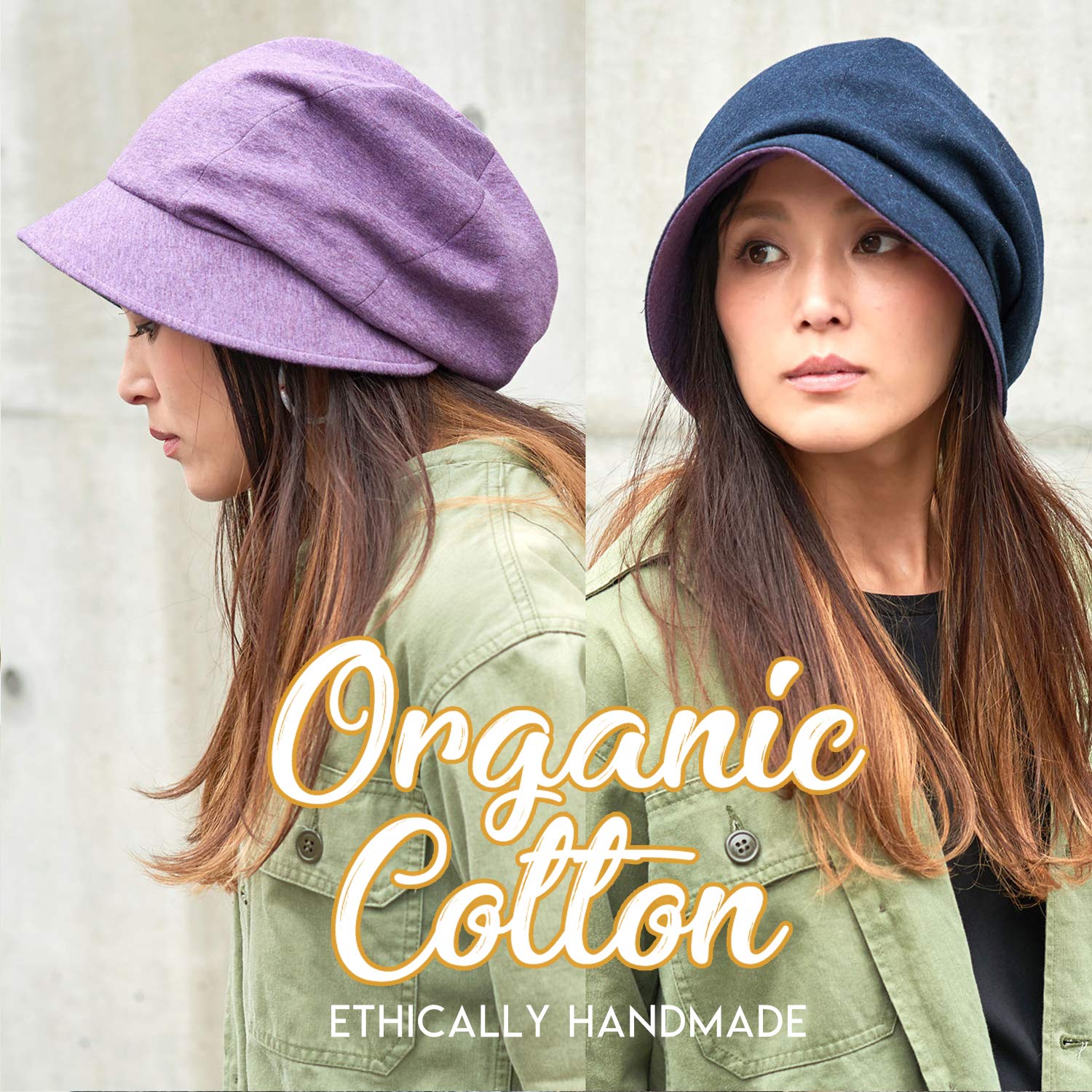 CHARM Women Cotton Sun Hat - Organic Summer Bucket Reversible Chemo Cap Foldable Elastic Black & Light Gray