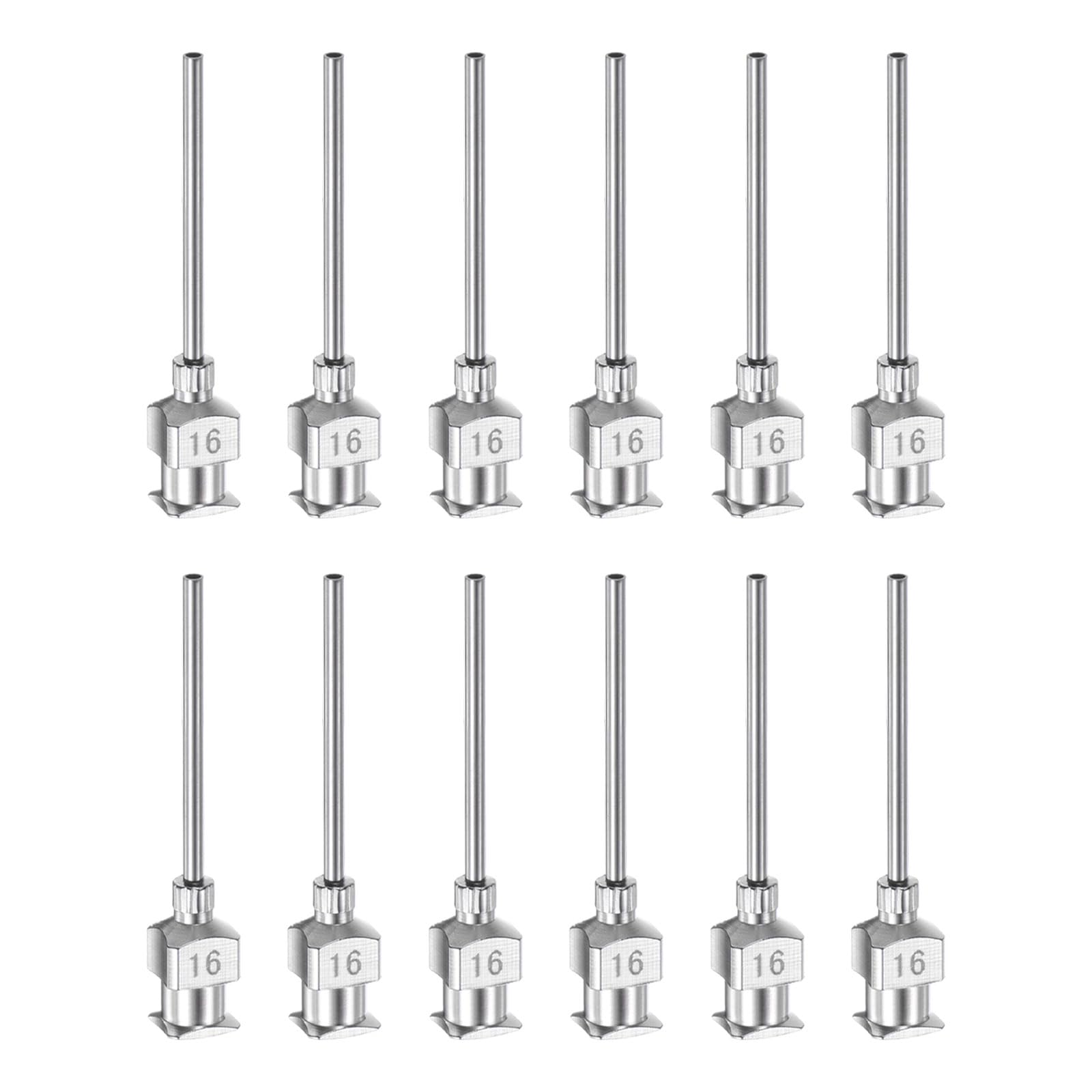 HARFINGTON 12pcs 16Gauge Stainless Steel Dispensing Needles, 1" All Metal Glue Needle Tube Blunt Tips Luer Lock for Thick Liquids, Ink, Glue, Lab Use