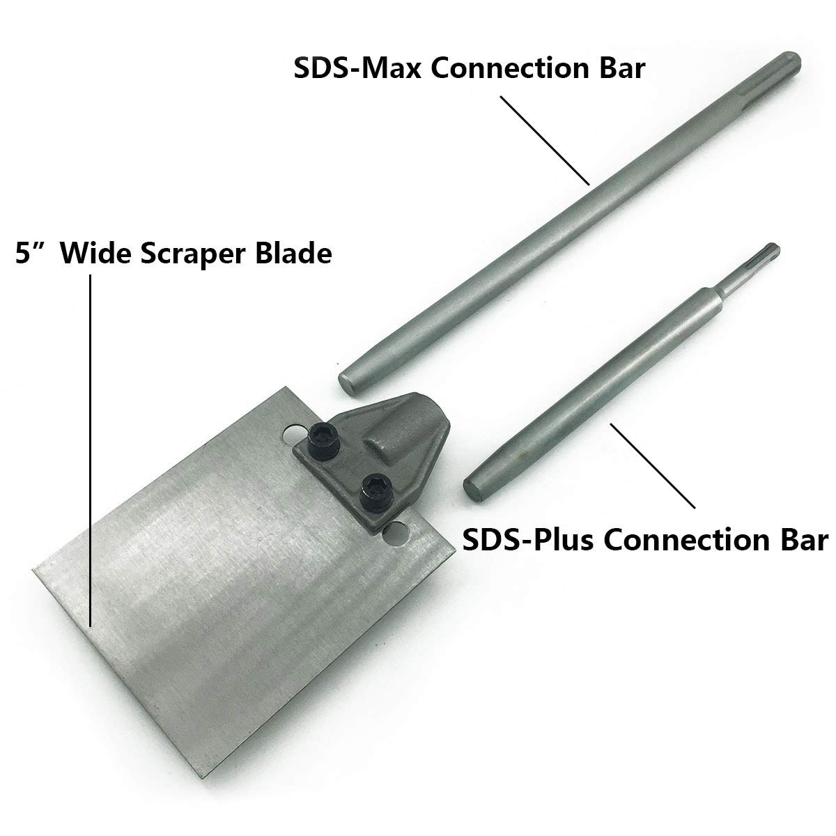 SPKLINE 5 Inch Wide SDS Floor Scraper Set Tile & Thinset Scaling Chisel Thinset Scraper Adhesives Remover Wall Scraper Fits SDS-Plus & SDS-Max Rotary Hammer, Chipping Hammer Drills, Demolition Hammers