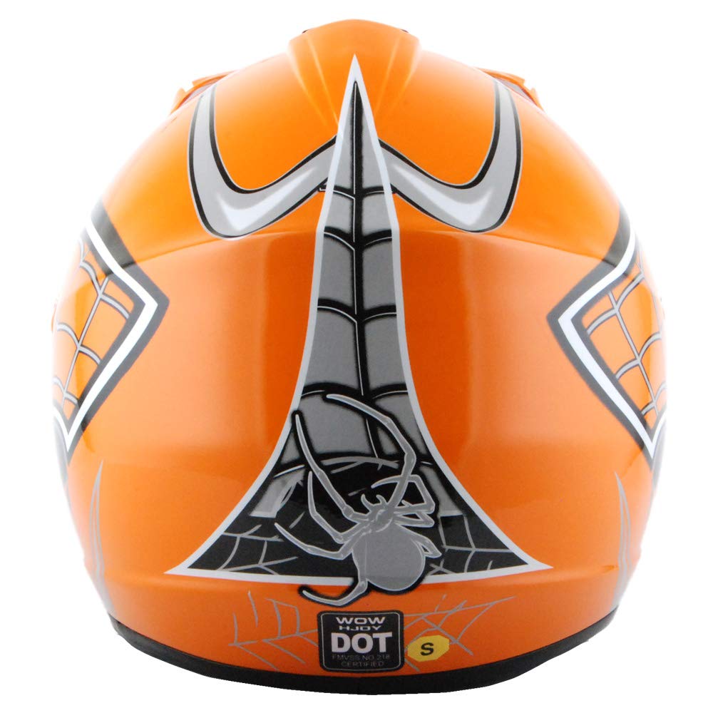 WOW Youth Motocross Helmet BMX MX ATV Dirt Bike Helmet Spider Web Orange + Goggles + Martian Orange Glove Kids Bundle